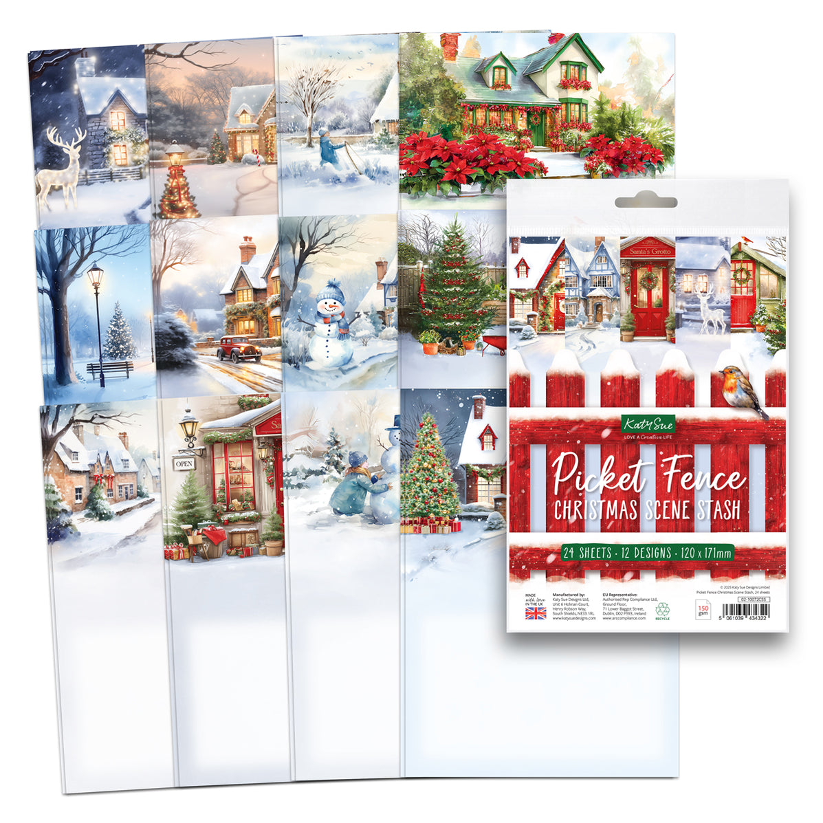 Picket Fence Christmas Scene Stash, 24 sheets — Katy Sue Designs