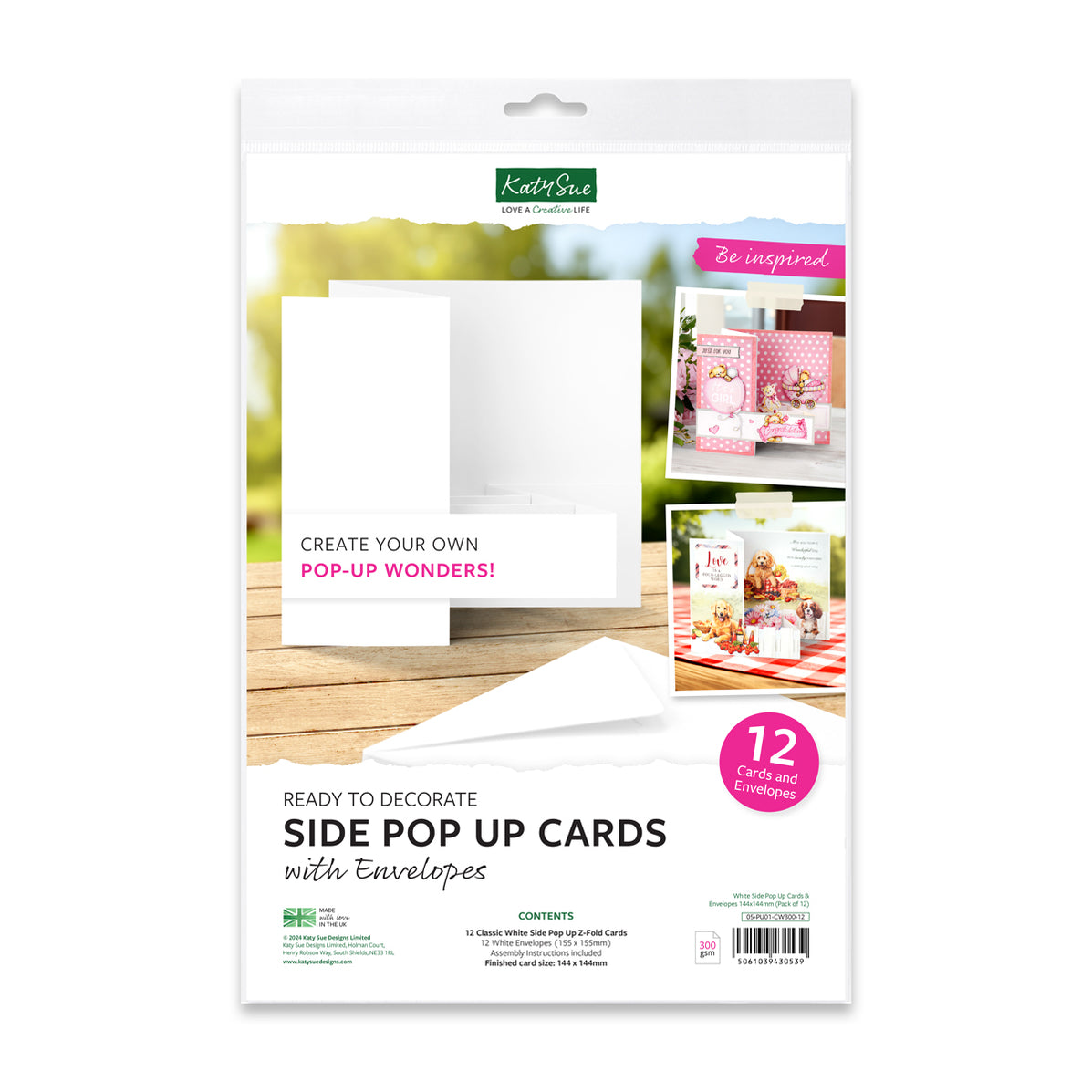 White Side Pop Up Cards & Envelopes 144x144mm, pack of 12 — Katy Sue ...