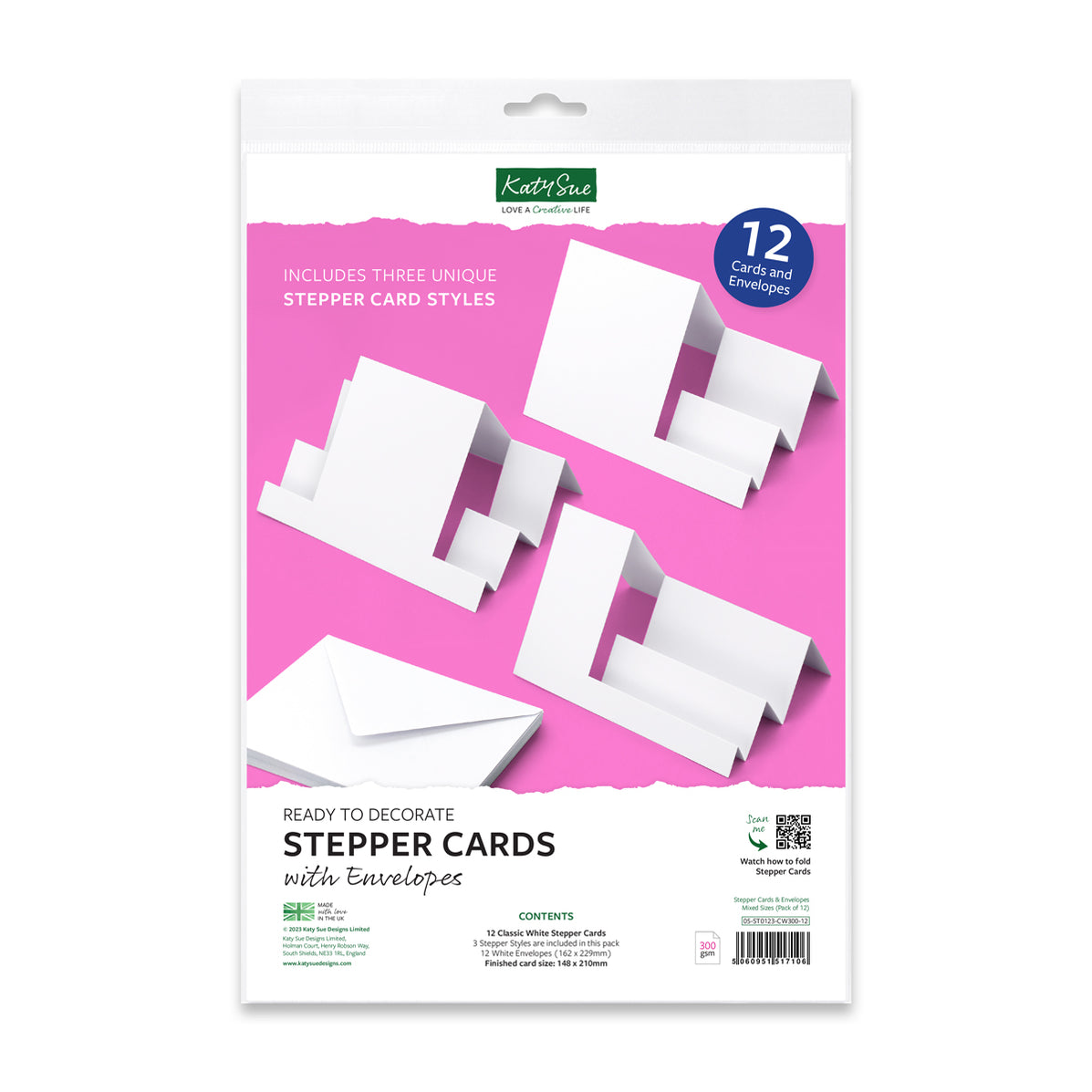 Stepper Cards & Envelopes - Mixed Styles - Pack of 12 — Katy Sue Designs