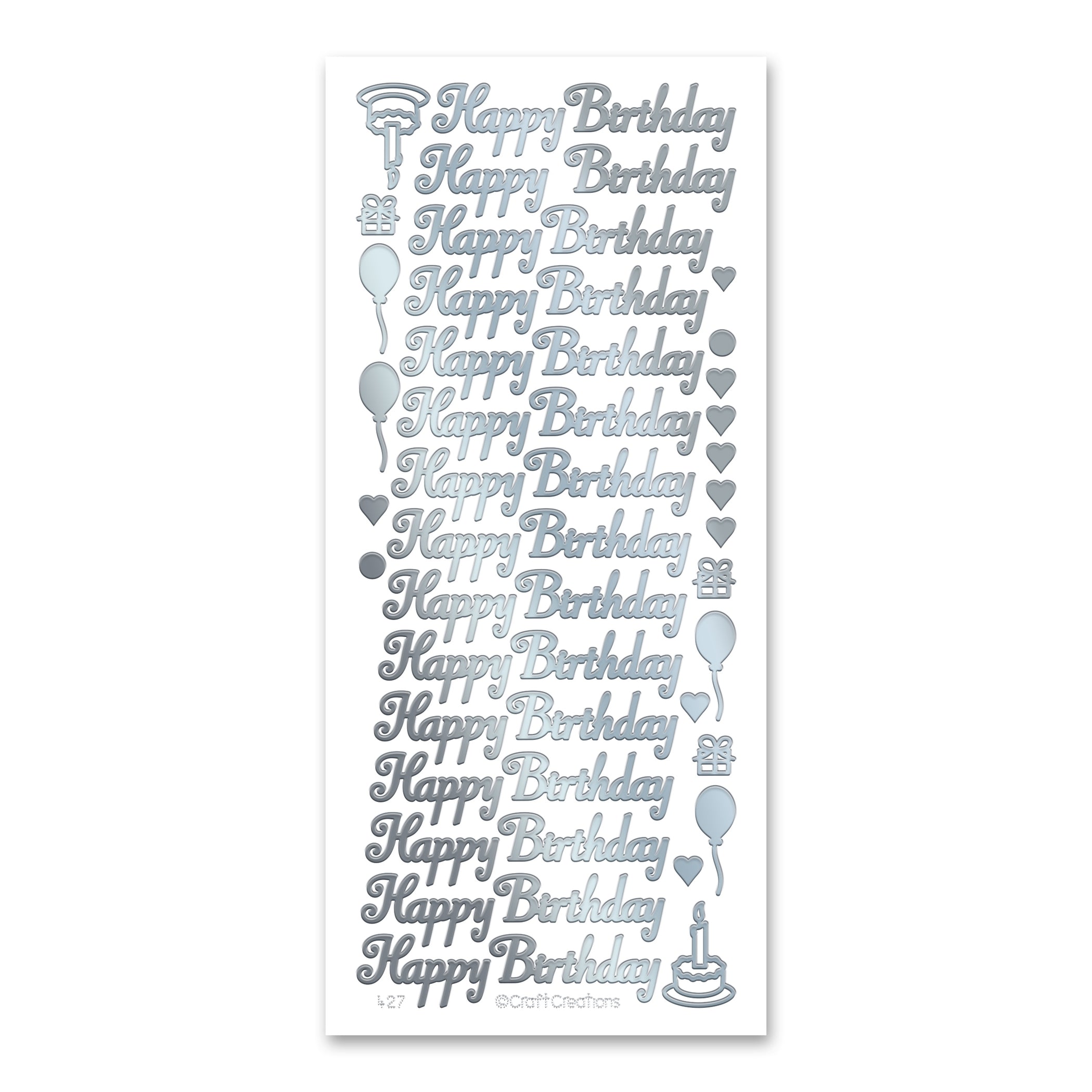 Happy Birthday Silver Self Adhesive Peel Off Stickers — Katy Sue Designs