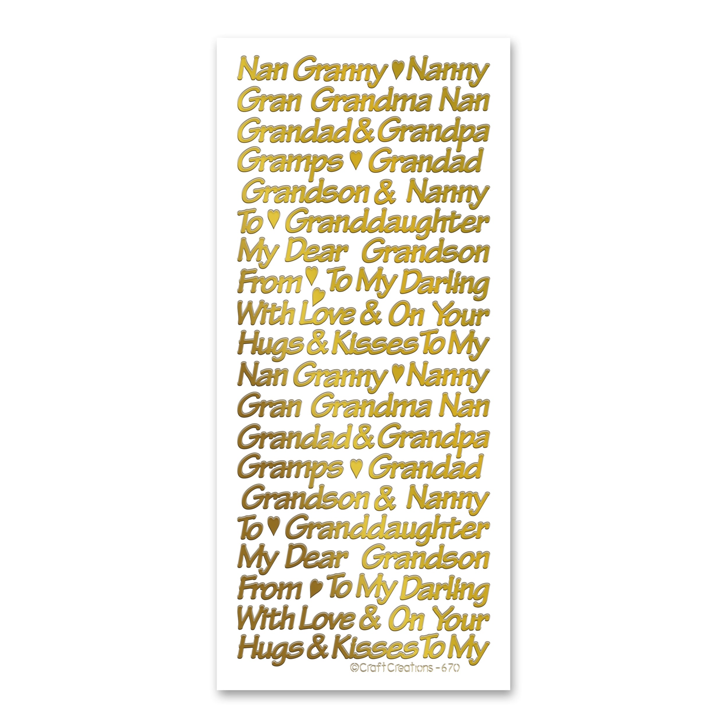 Gran/Grandad Etc Gold Self Adhesive Stickers — Katy Sue Designs