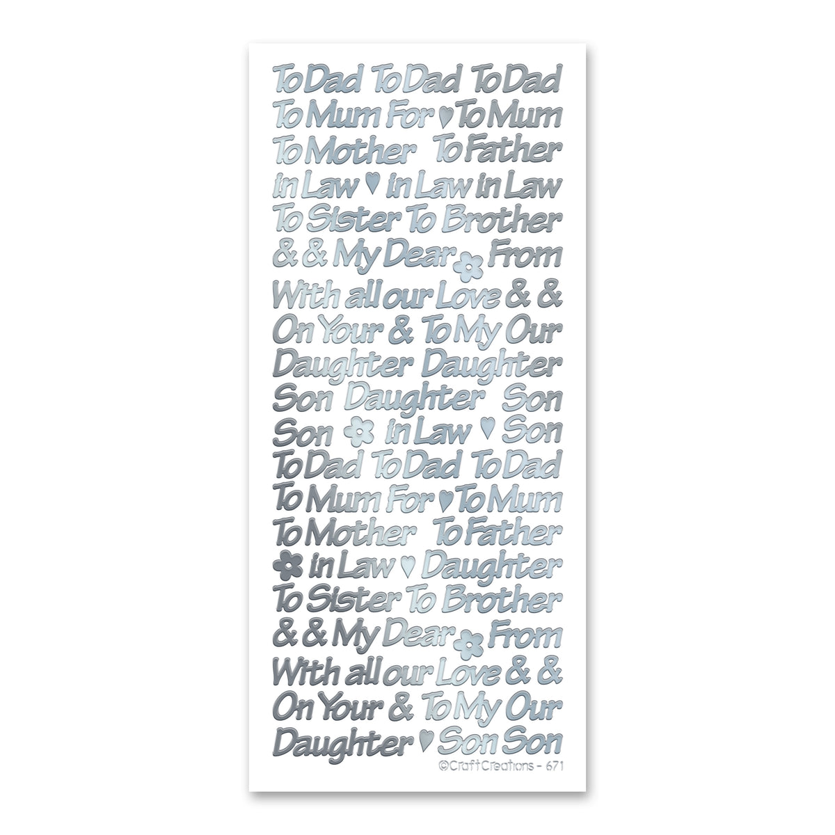 Mum/Dad Etc Silver Self Adhesive Stickers — Katy Sue Designs