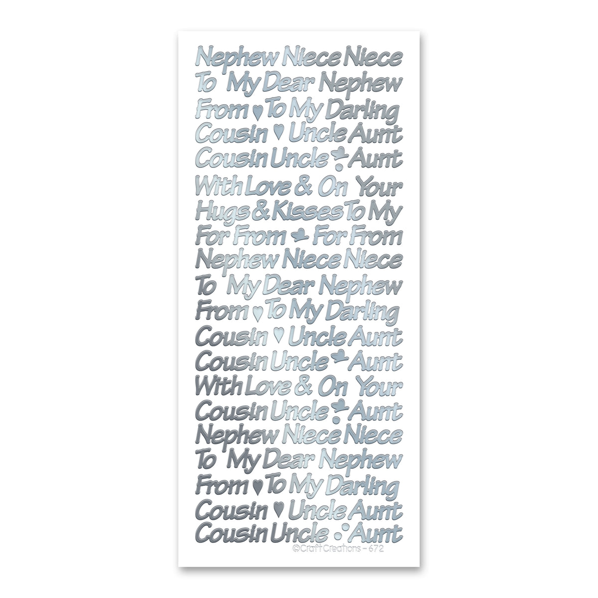 Nephew/Niece Etc Silver Self Adhesive Stickers — Katy Sue Designs