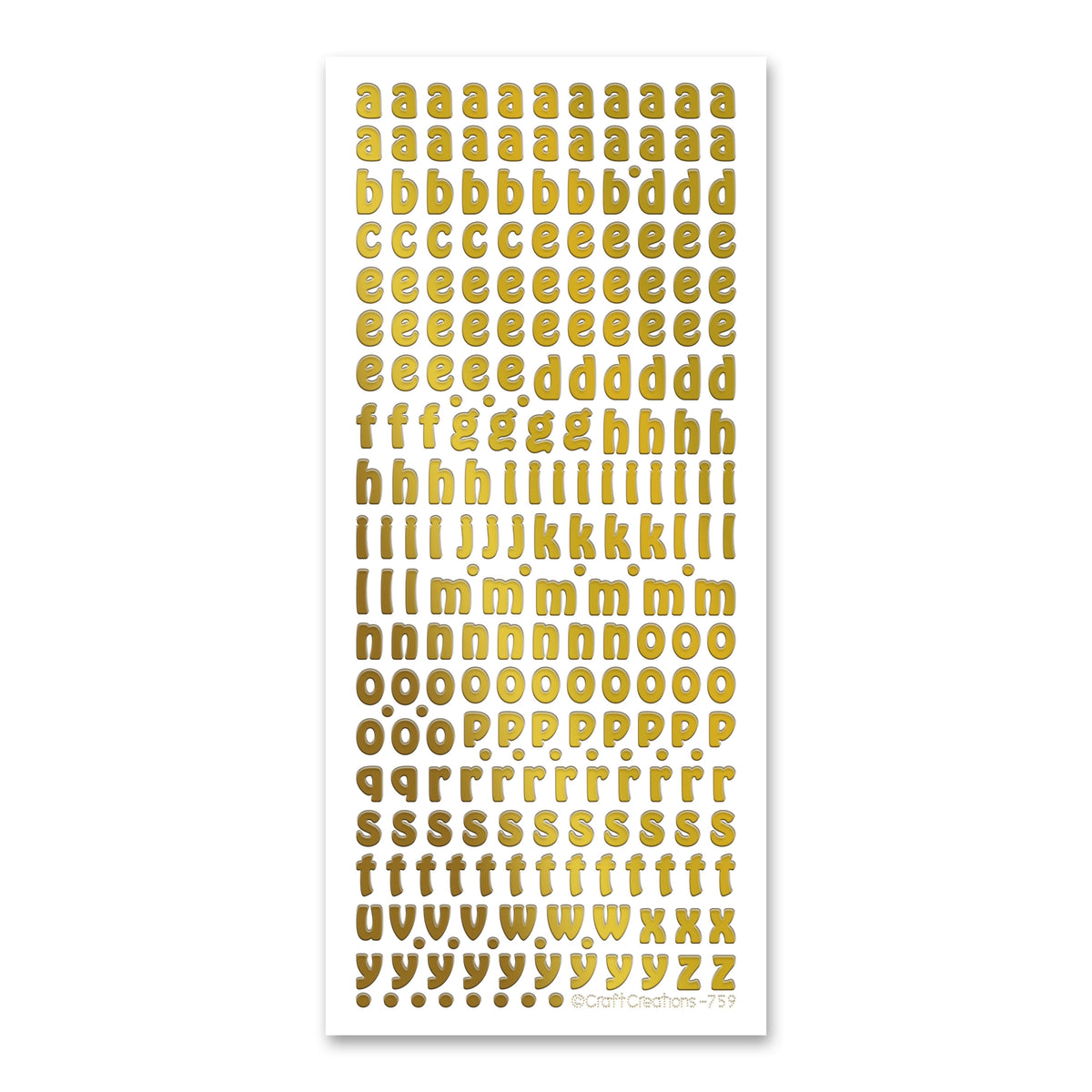10mm Alphabet Lower Gold Self Adhesive Stickers — Katy Sue Designs
