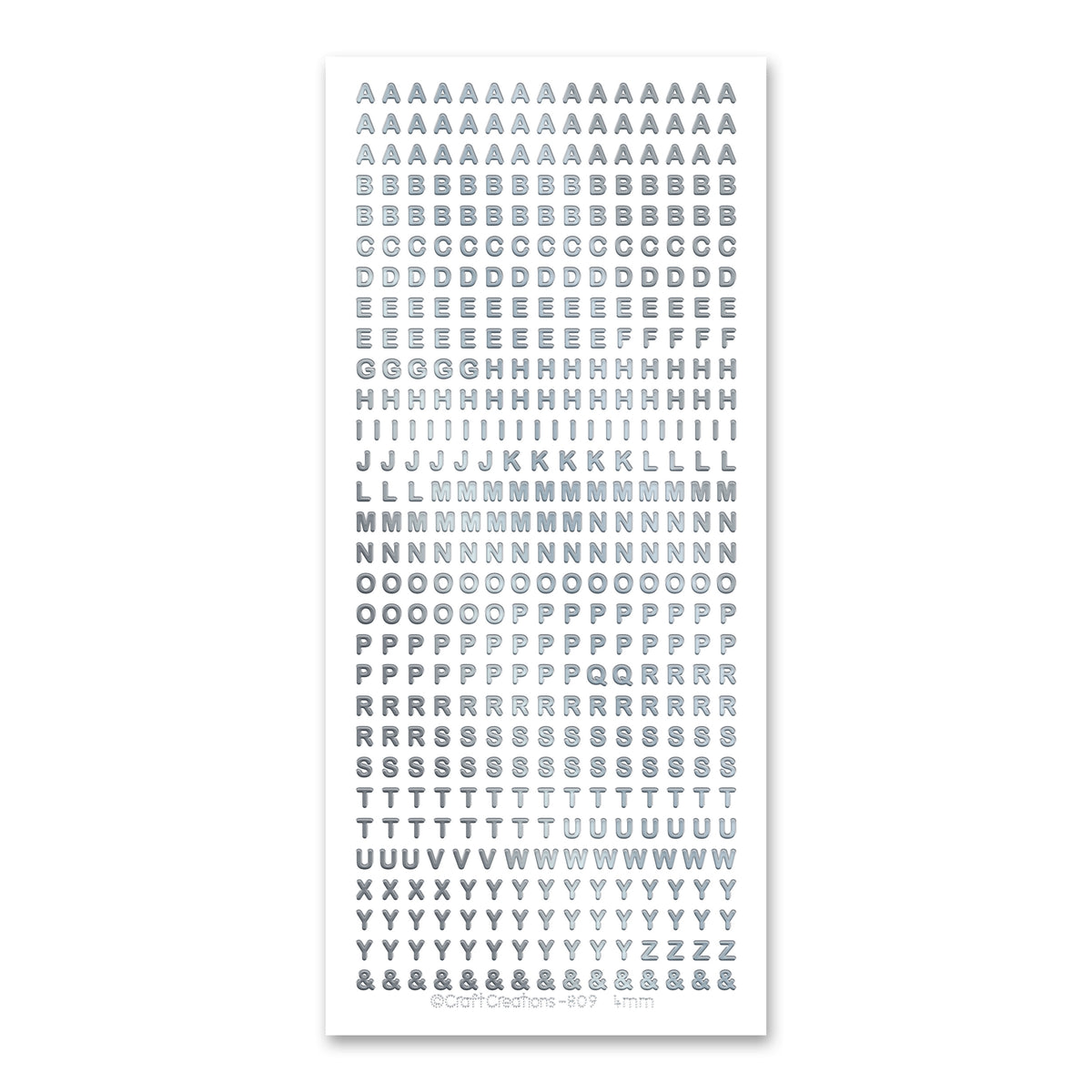 4mm Tiny Uppercase Letters Silver Self Adhesive Stickers — Katy Sue Designs