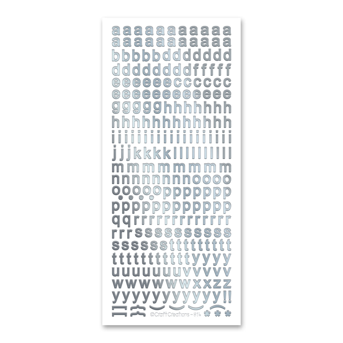 8mm Plain Lowercase Alphabet Silver Self Adhesive Stickers — Katy Sue ...
