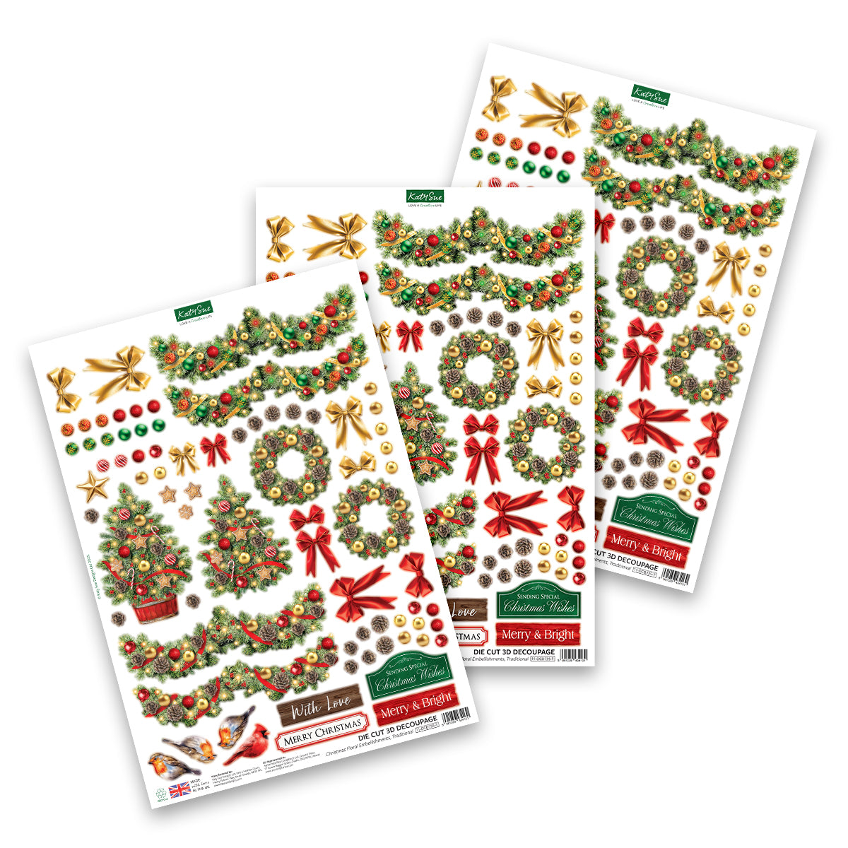 Die Cut Decoupage – Christmas Floral Embellishments, Traditional (pack ...