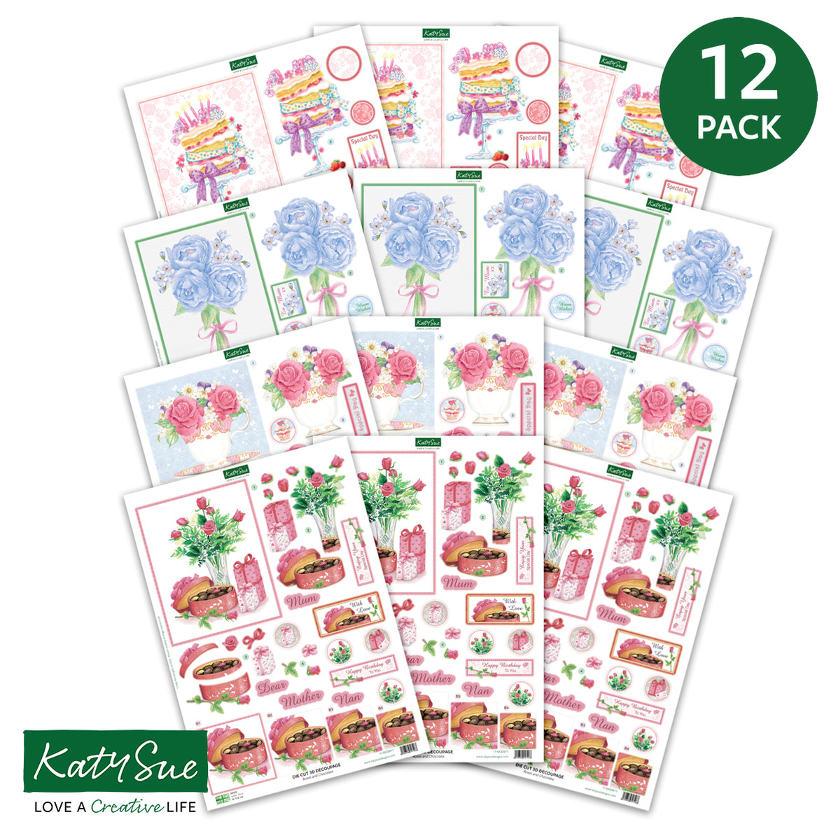 Die Cut Decoupage – Birthday Cake and Flowers (pack of 12) — Katy Sue ...
