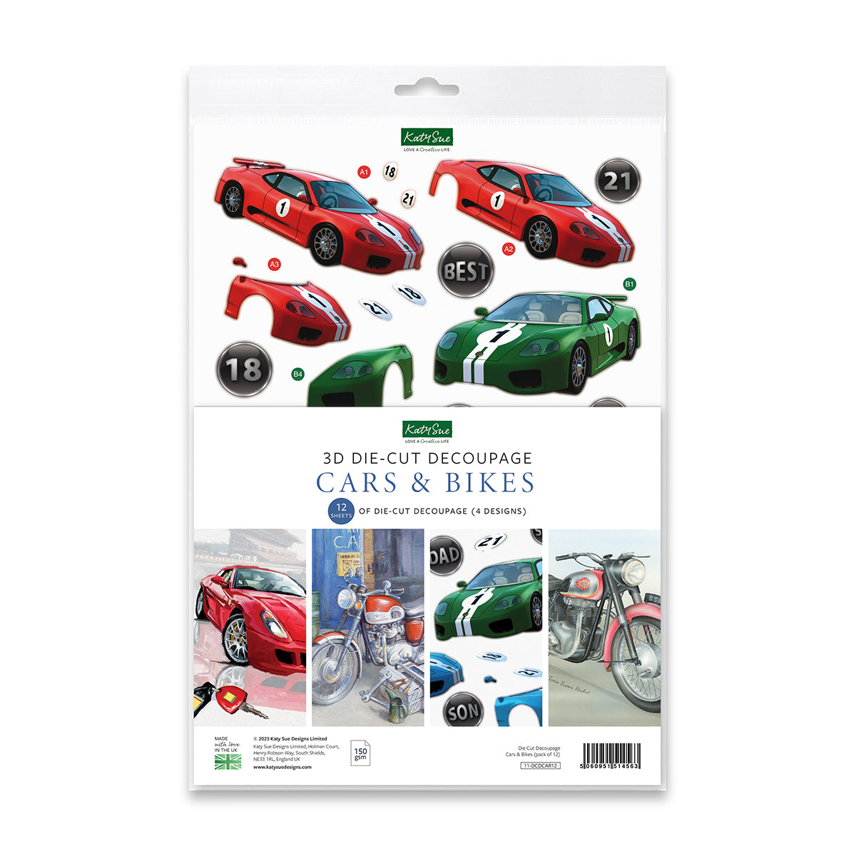 Die Cut Decoupage – Cars and Bikes (pack of 12) | Katy Sue Designs