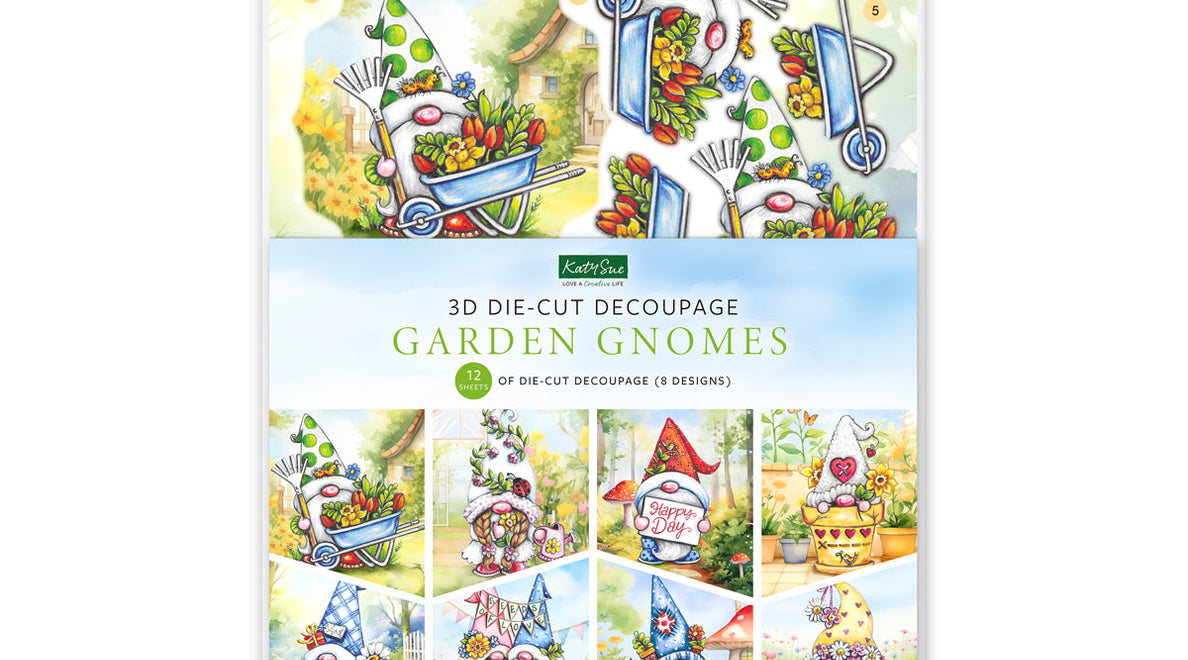 Garden Gnomes Die Cut Decoupage – 24 3D Card Toppers with Sentiments ...