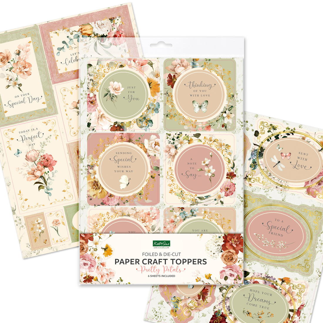 Pretty Petals Foiled Paper Craft Toppers, 6 sheets — Katy Sue Designs
