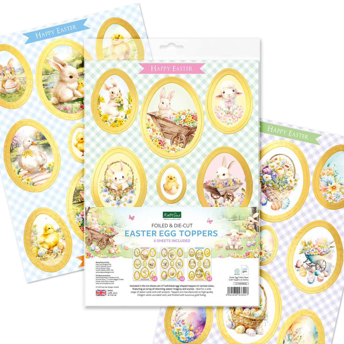 Easter Egg Foiled Paper Craft Toppers, 6 sheets | Katy Sue Designs