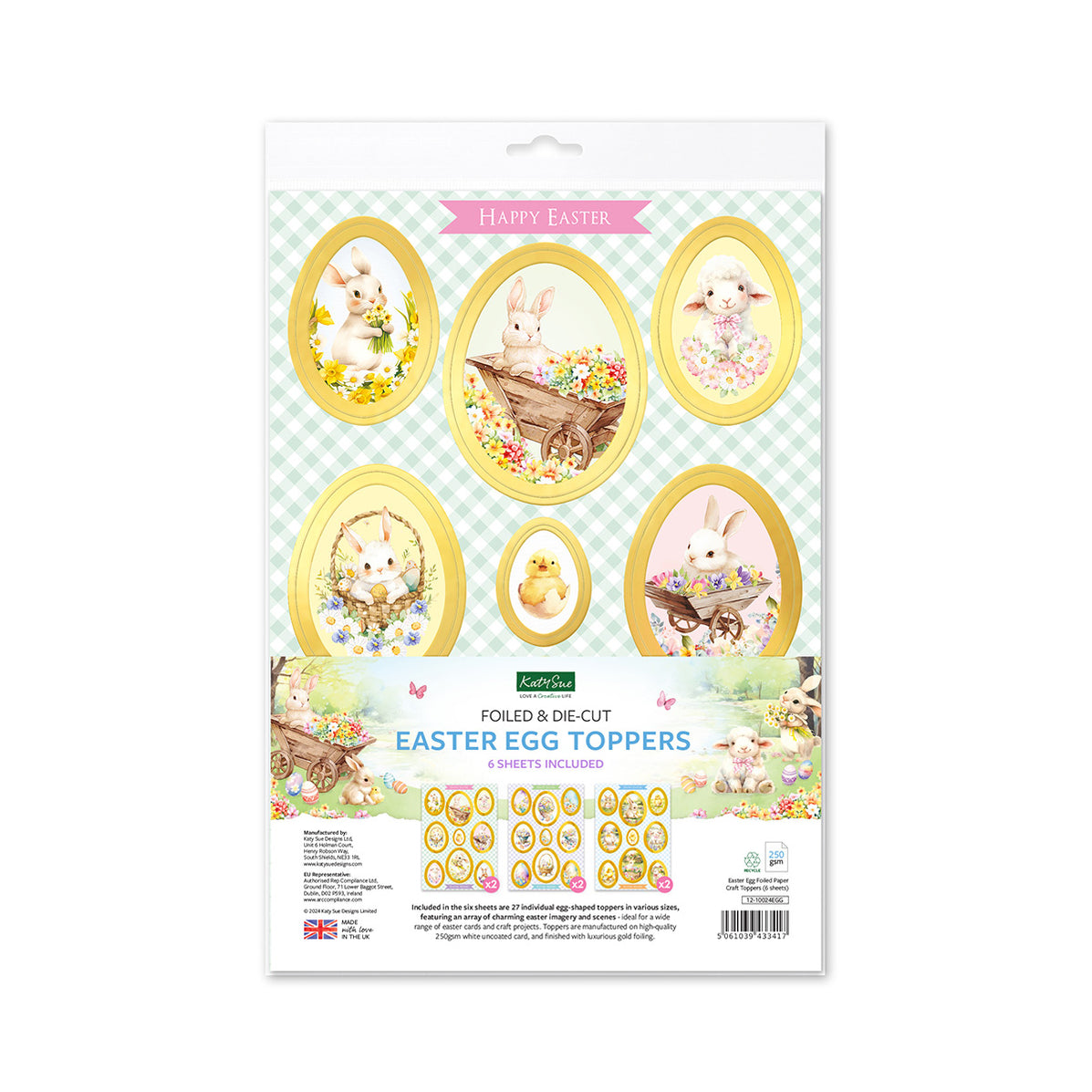 Easter Egg Foiled Paper Craft Toppers, 6 sheets | Katy Sue Designs