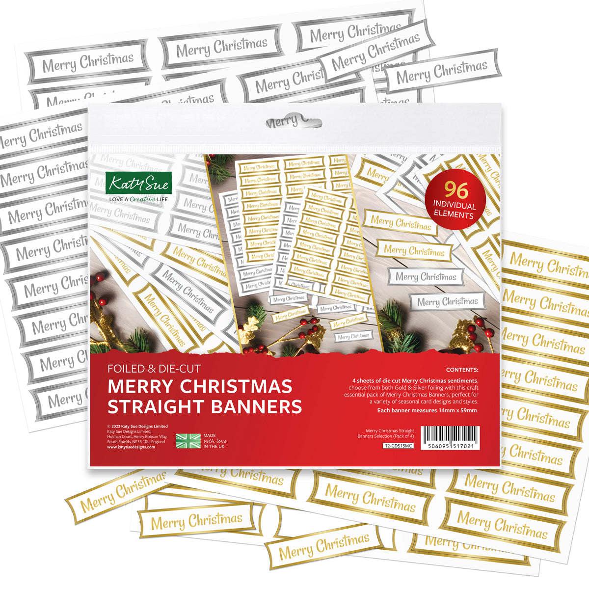 Foiled Merry Christmas Straight Banners Selection, 96 Sentiments — Katy ...