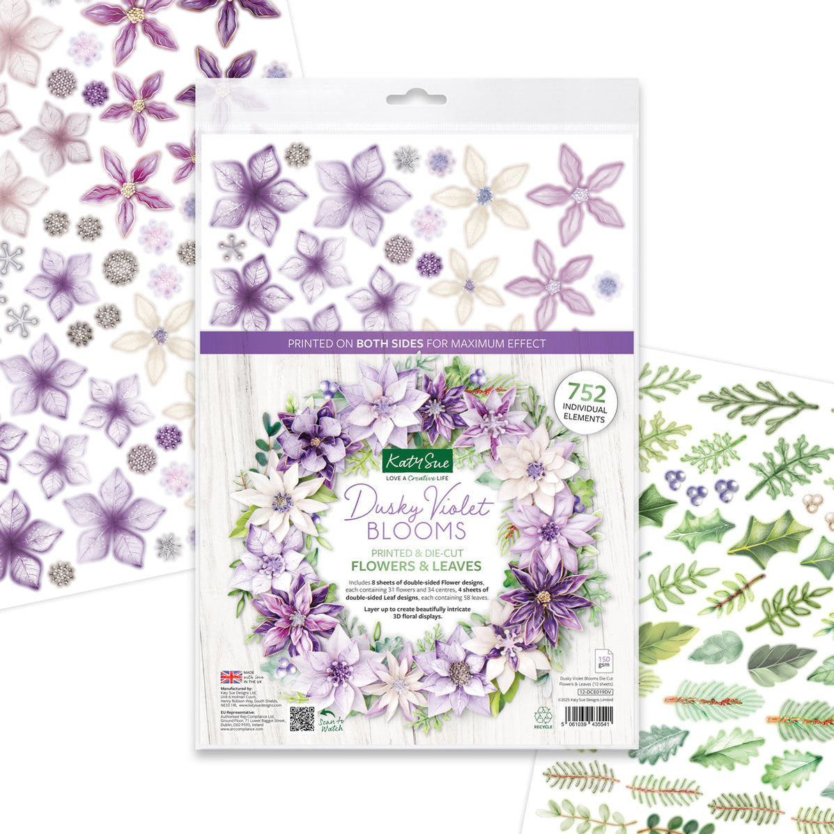 Dusky Violet Blooms Die-Cut Flowers & Leaves | Katy Sue Designs