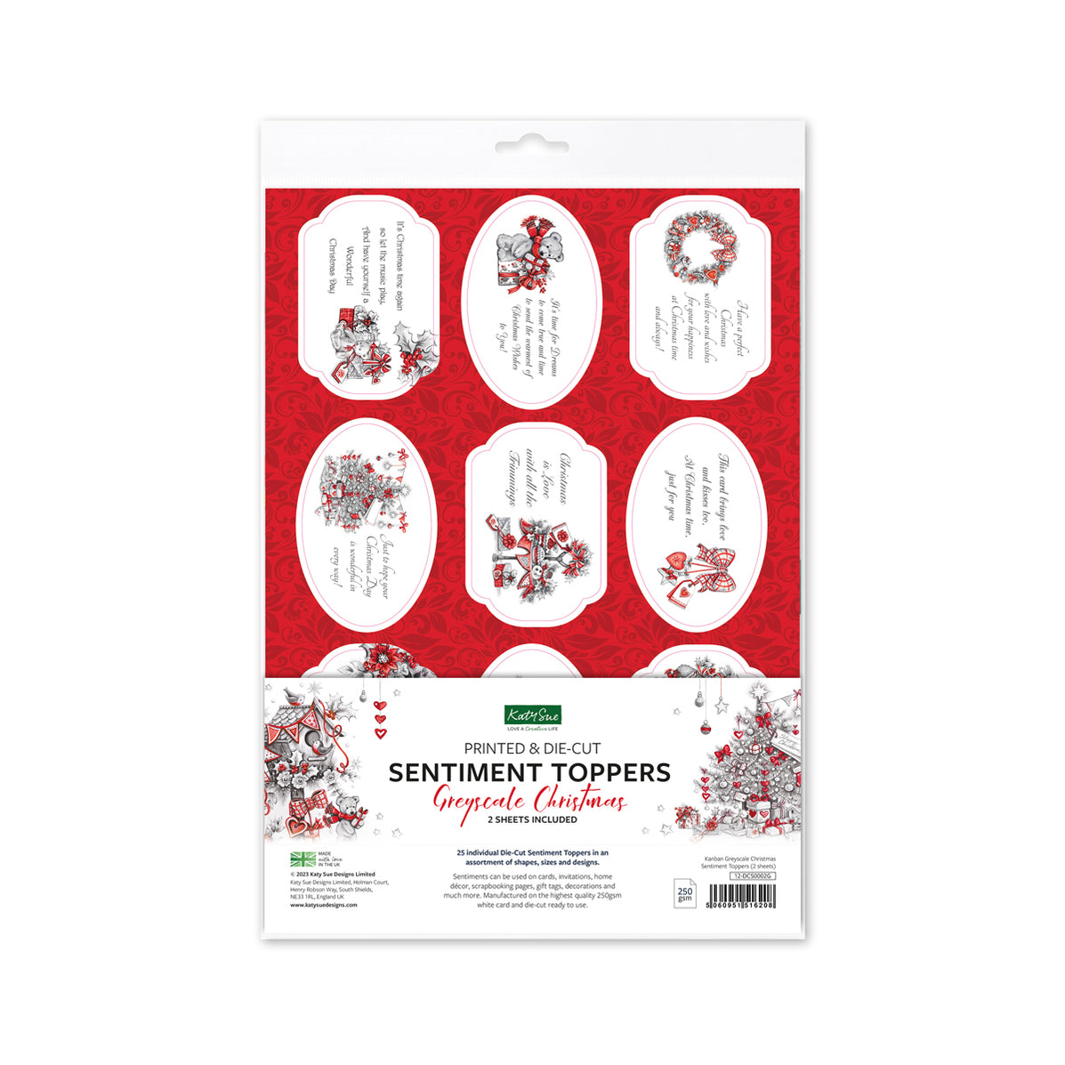 Greyscale Christmas Sentiment Toppers, 2 sheets — Katy Sue Designs