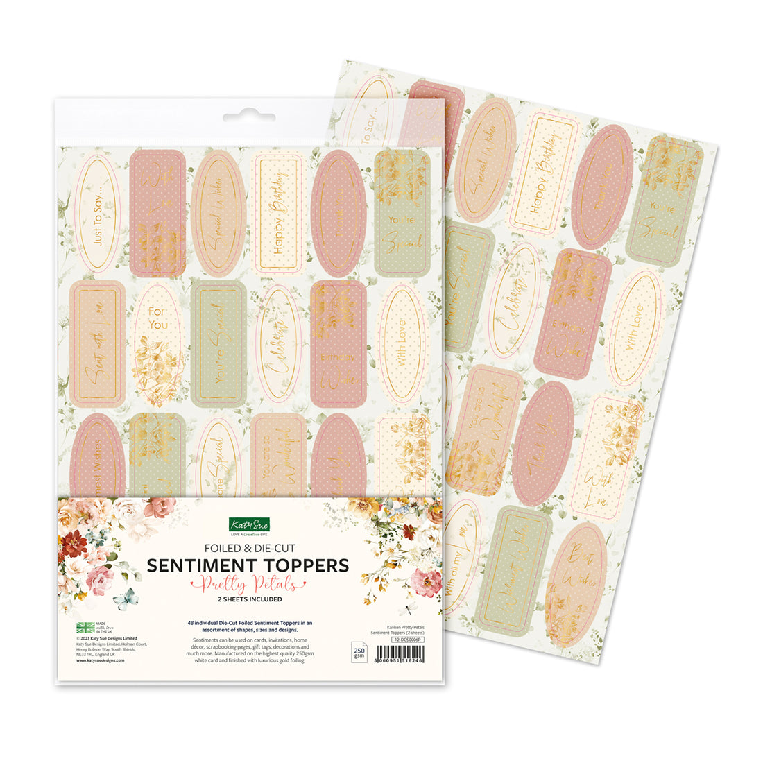 Pretty Petals Foiled Paper Craft Toppers, 6 sheets — Katy Sue Designs