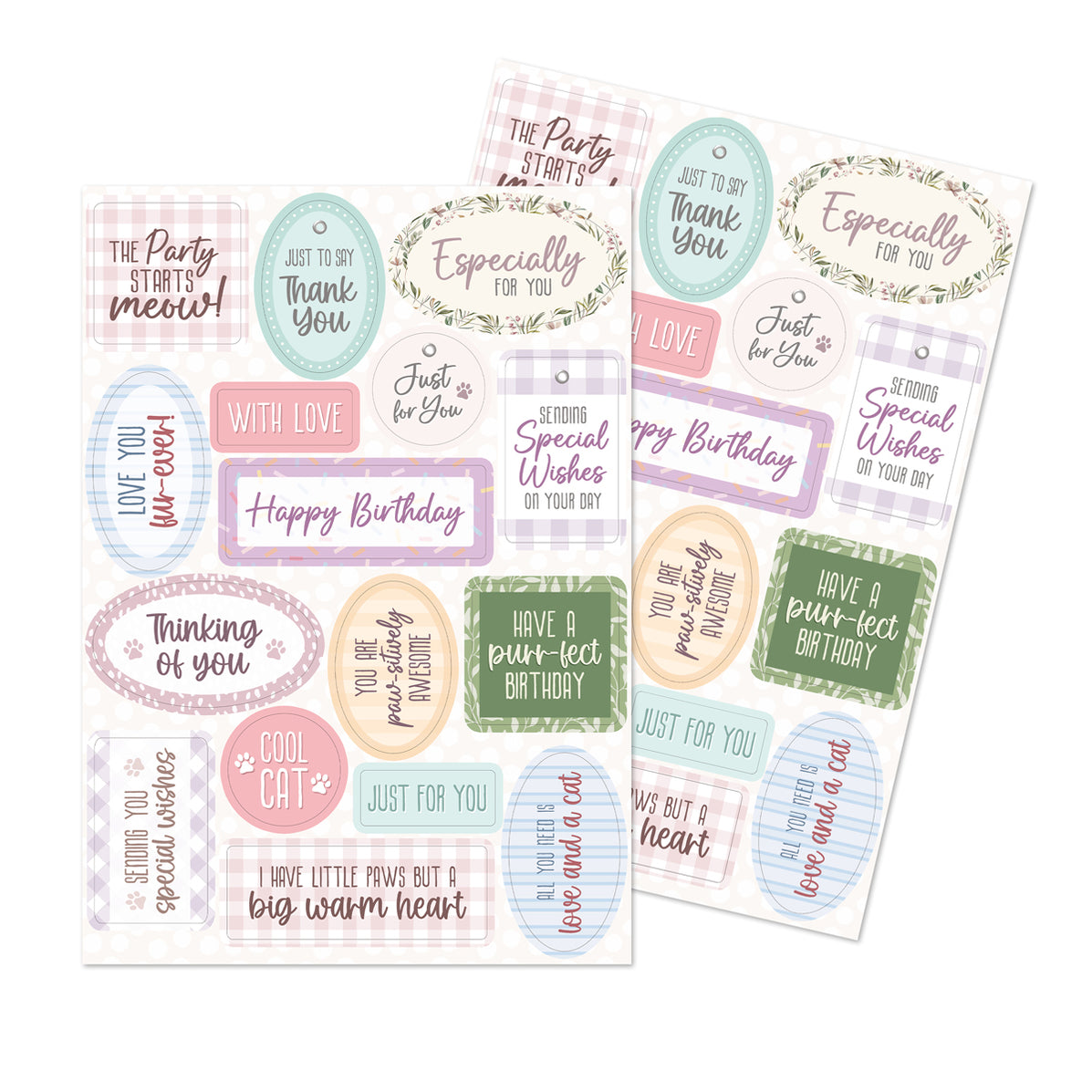 Crafty Kittens Die Cut Sentiment Toppers, 2 Sheets | Katy Sue Designs