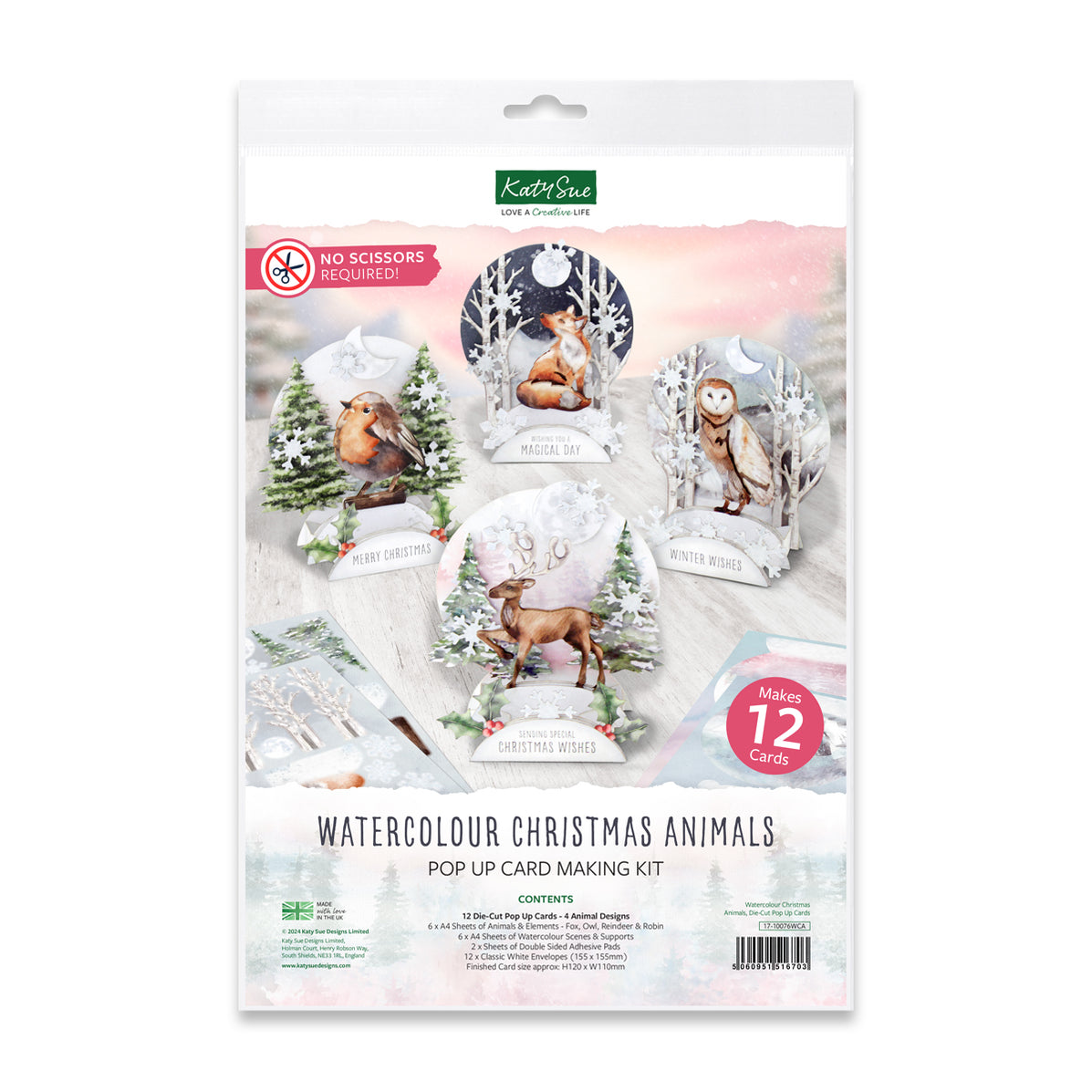 Watercolour Christmas Animals Pop Up Card Making Kit — Katy Sue Designs