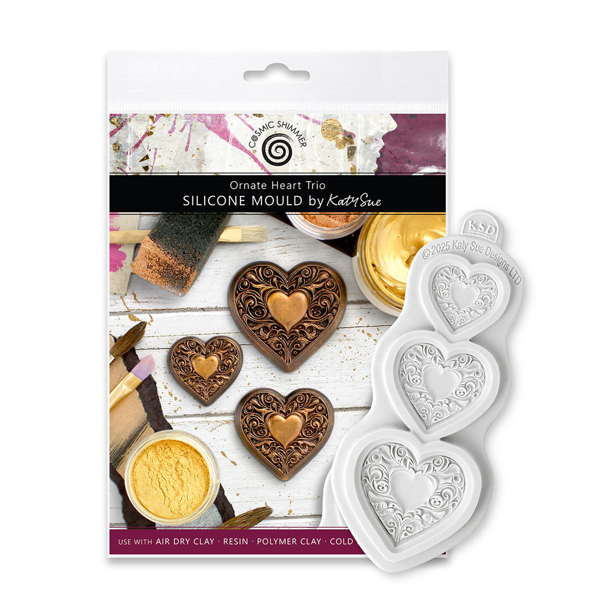 Cosmic Shimmer Ornate Heart Trio Silicone Mould — Katy Sue Designs