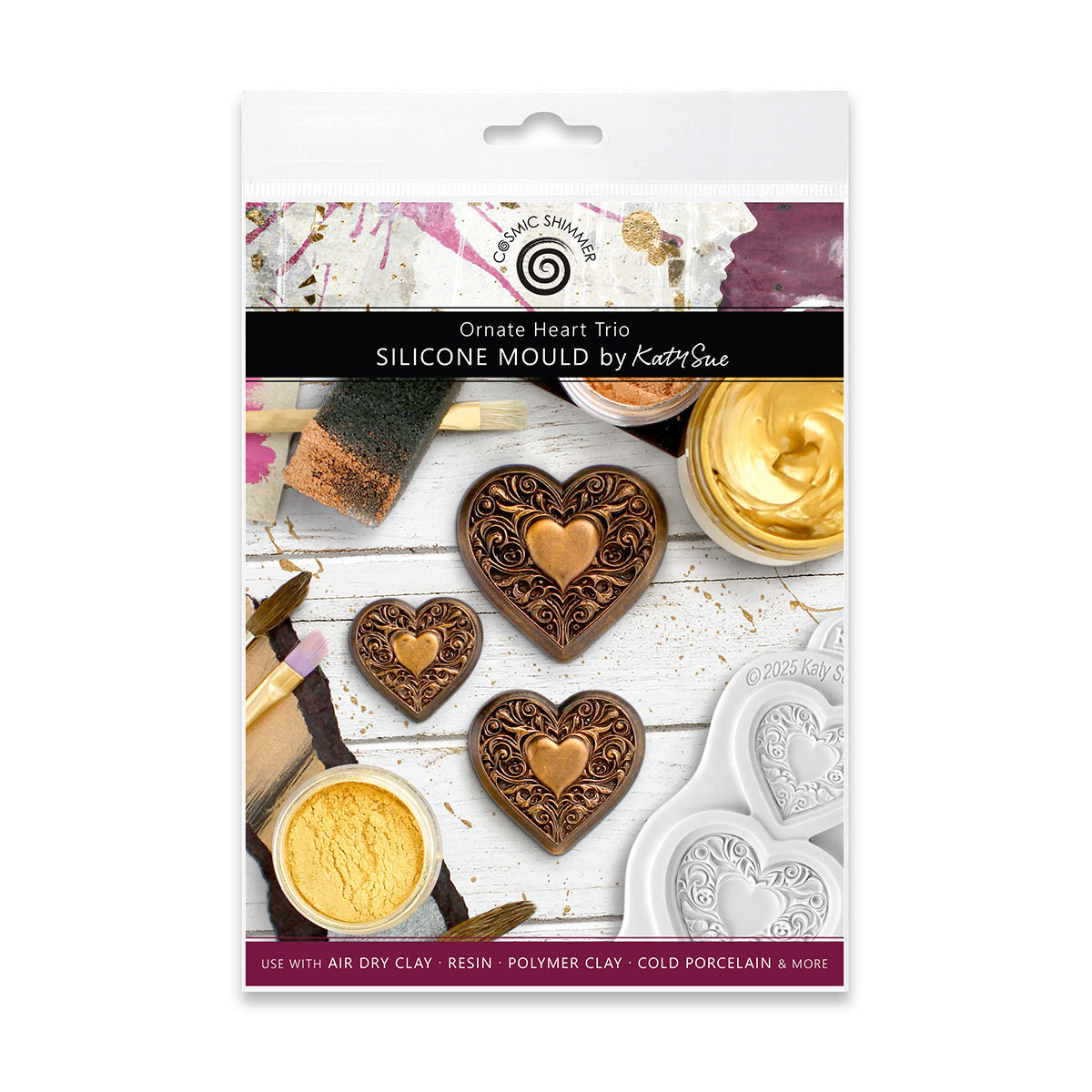Cosmic Shimmer Ornate Heart Trio Silicone Mould — Katy Sue Designs