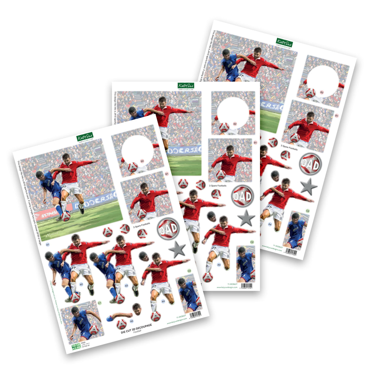 Die Cut Decoupage – Football (pack of 3) — Katy Sue Designs