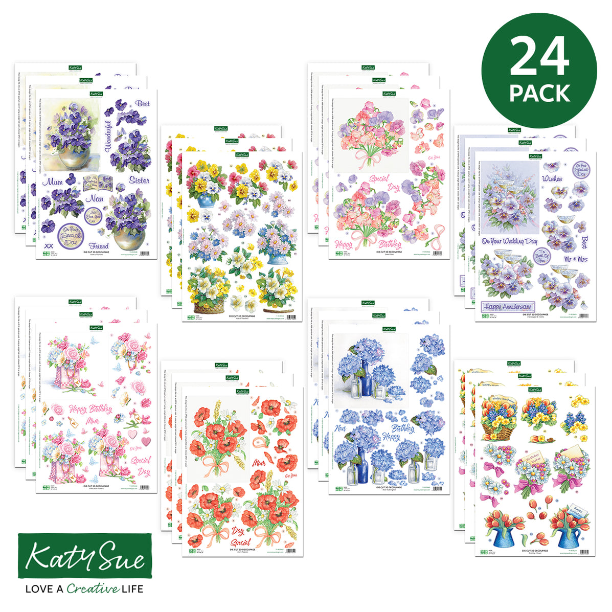 Die Cut Decoupage – Pretty Flowers (Pack of 24) | Katy Sue Designs