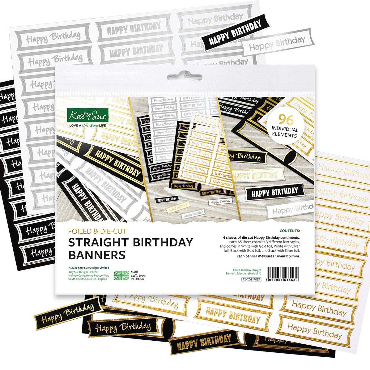 Foiled Birthday Straight Banners Selection, Pack of 4 — Katy Sue Designs