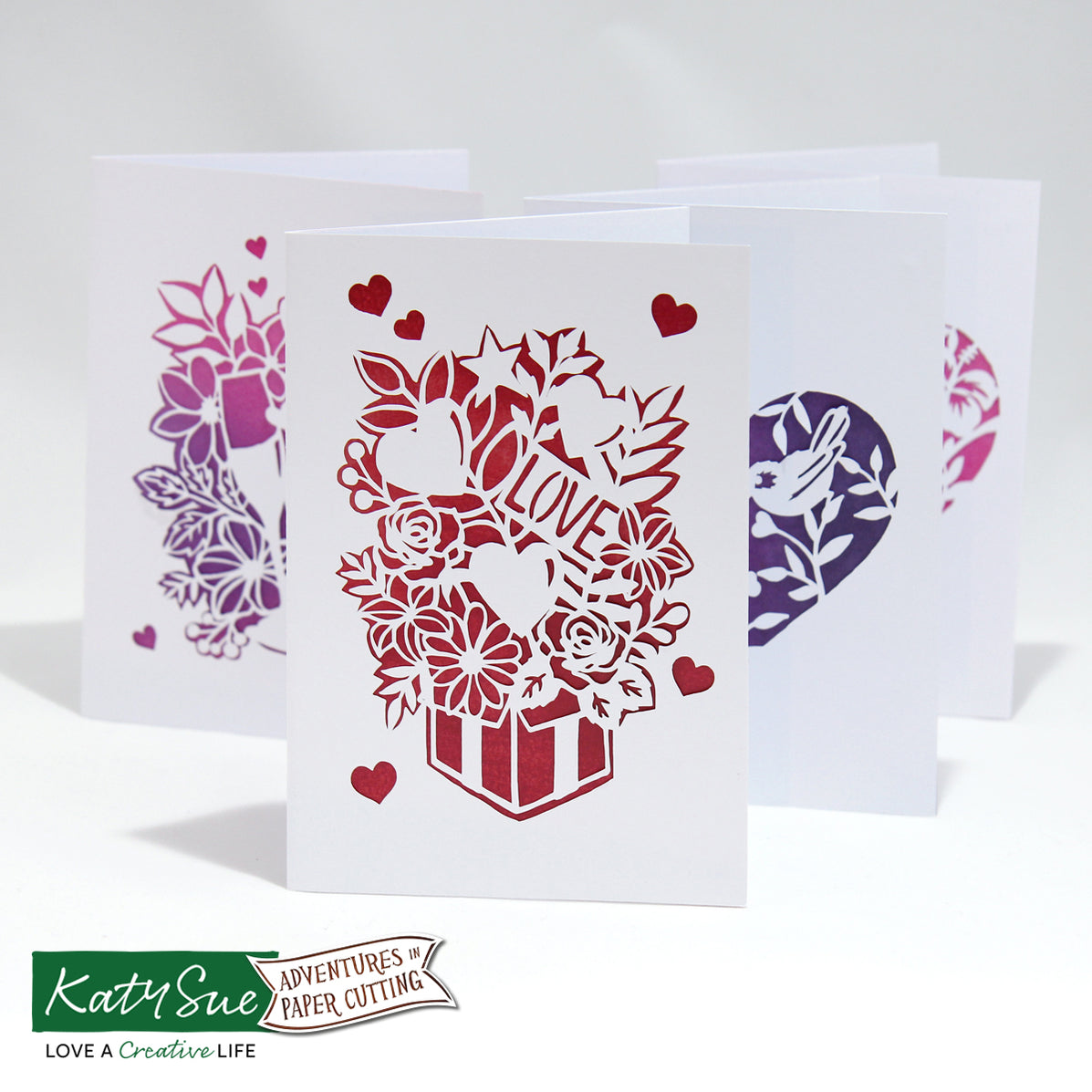 Adventures in Paper Cutting | Hearts & Flowers Cards Set | Katy Sue Designs
