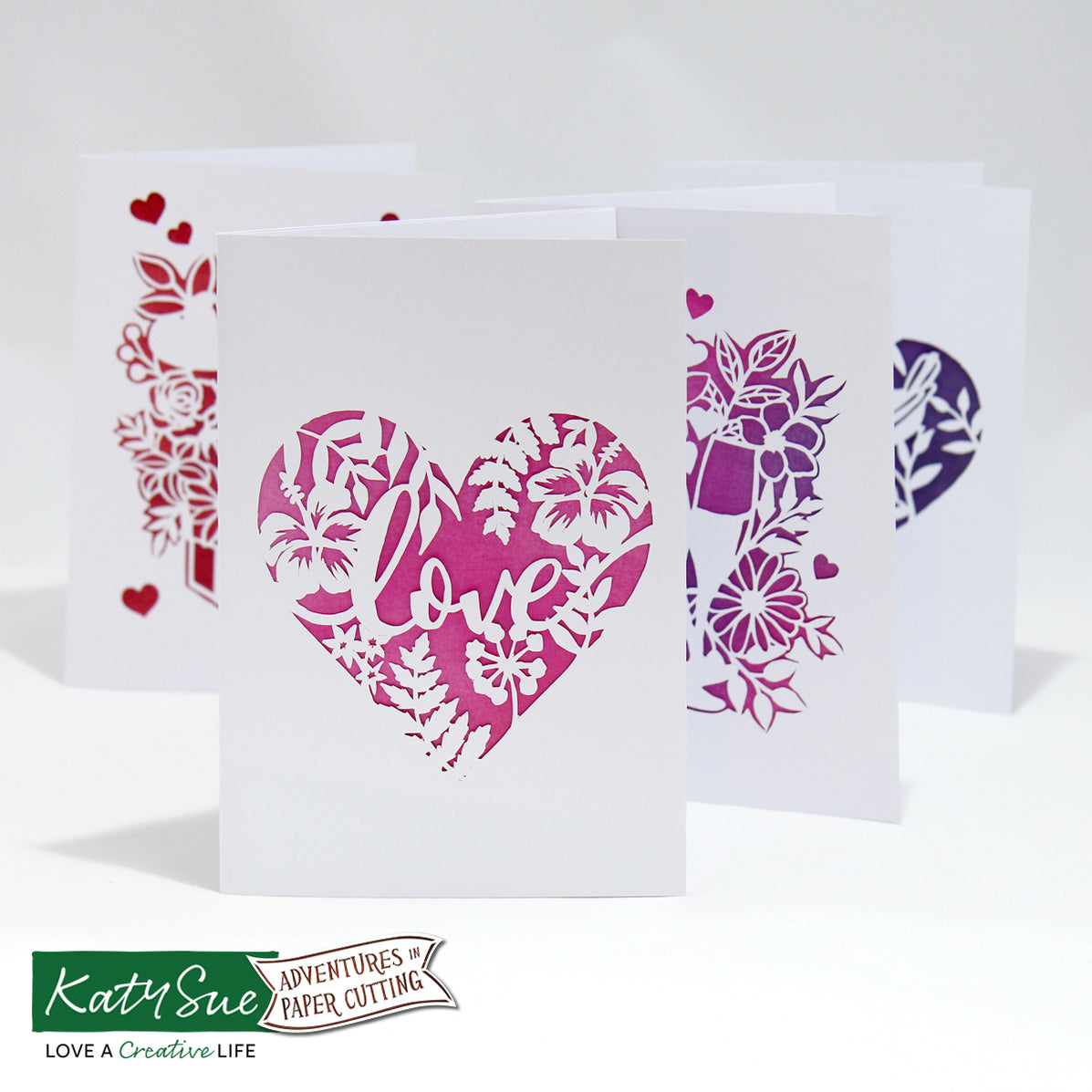 Adventures in Paper Cutting | Hearts & Flowers Cards Set | Katy Sue Designs