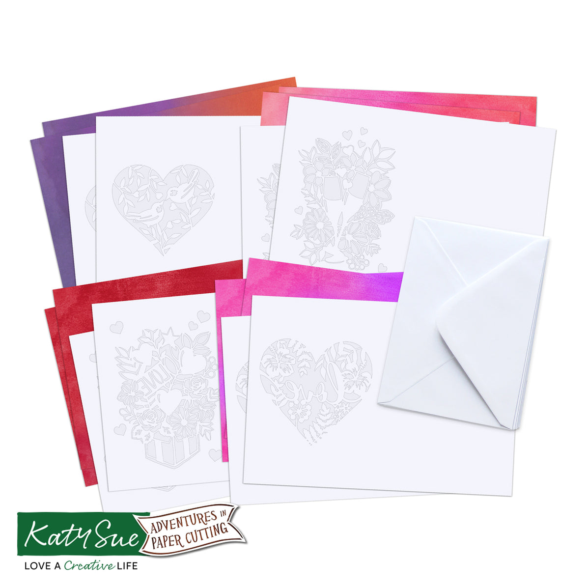 Adventures in Paper Cutting | Hearts & Flowers Cards Set | Katy Sue Designs