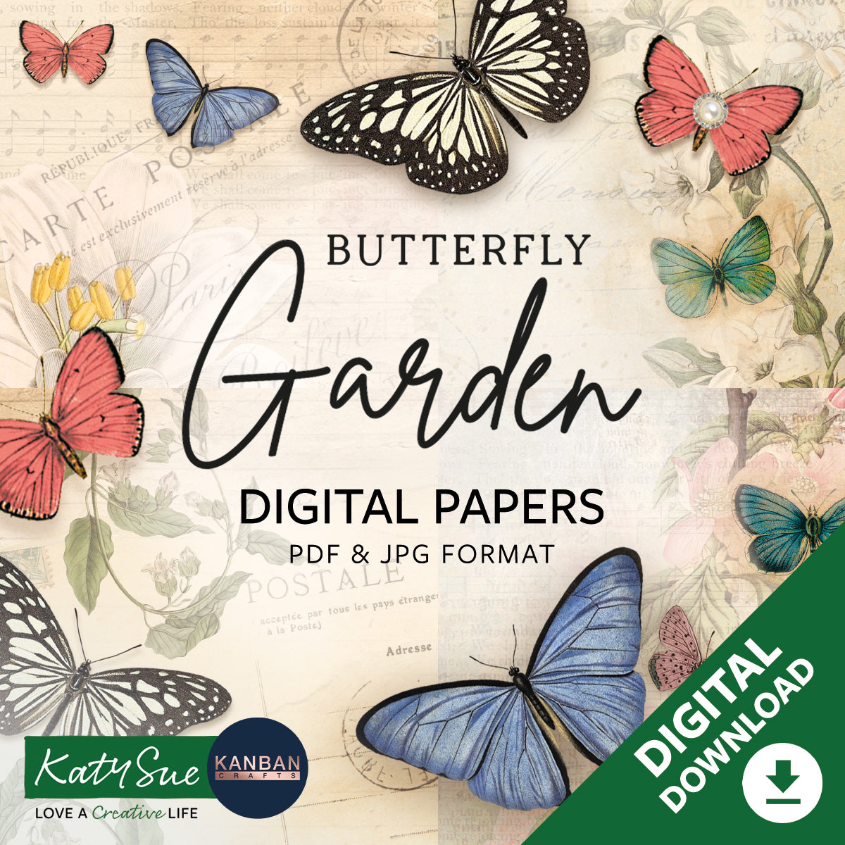Butterfly Garden Digital Papers Collection — Katy Sue Designs