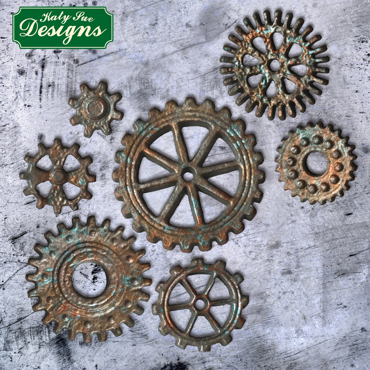 Distressed Cogs Silicone Mould — Katy Sue Designs
