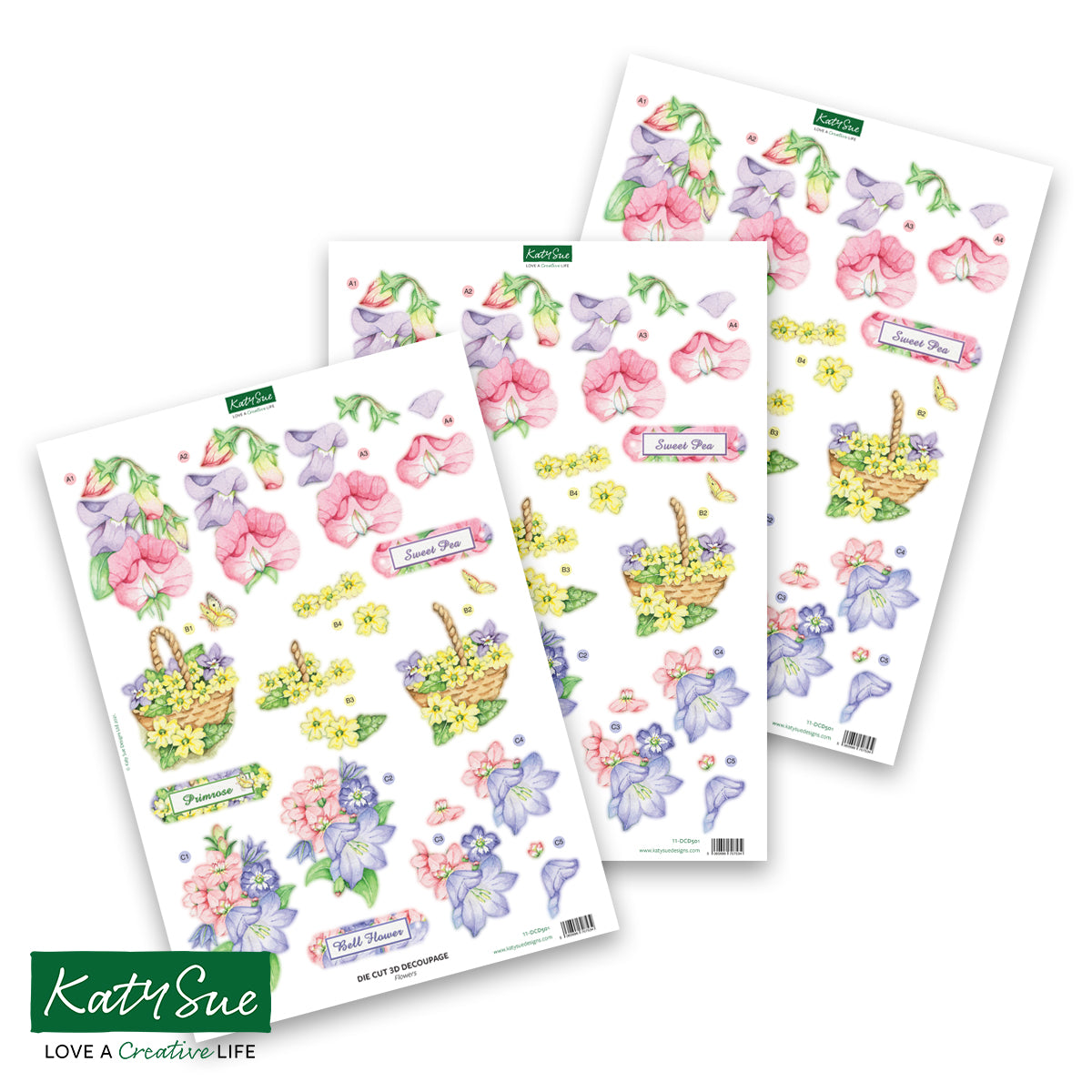 Die Cut Decoupage – Flowers (pack of 3) — Katy Sue Designs