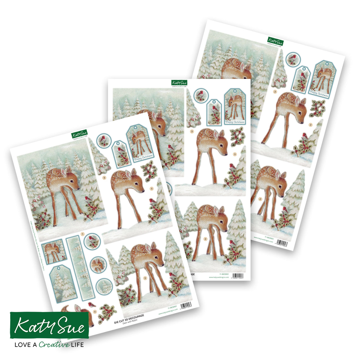 Die Cut Decoupage – Deer With Robin (pack of 3) — Katy Sue Designs