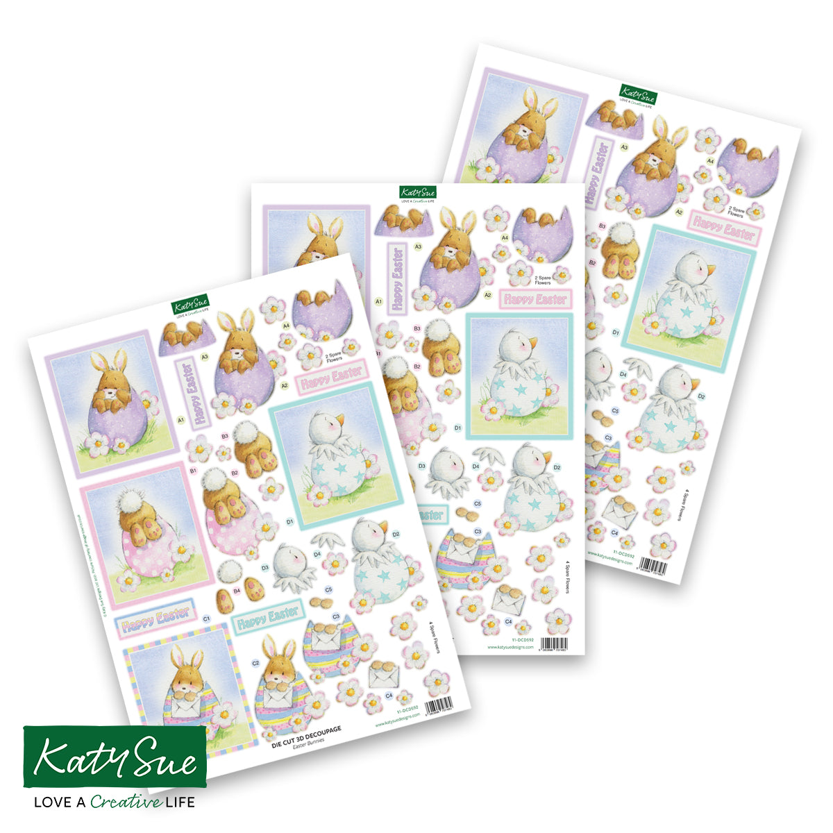 Die Cut Decoupage – Easter Bunnies (pack of 3) — Katy Sue Designs
