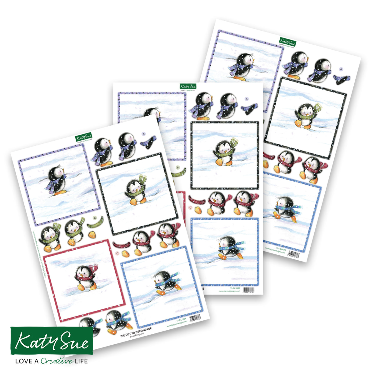 Die Cut Decoupage – Busy Penguins (pack of 3) — Katy Sue Designs