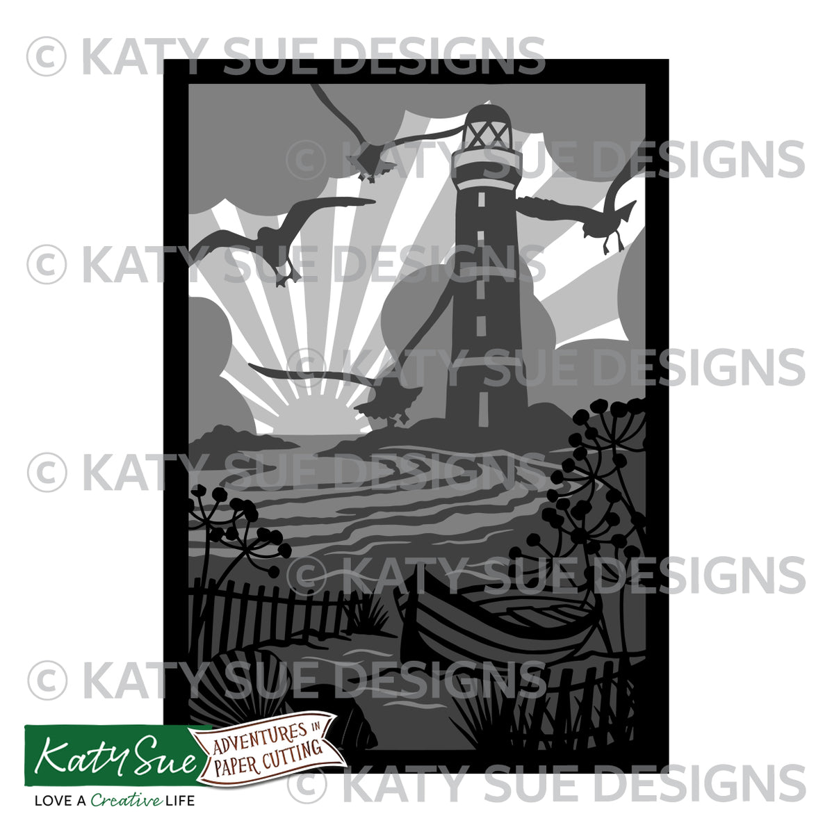 Lighthouse Layered Scene Paper Cutting Digital Template — Katy Sue Designs