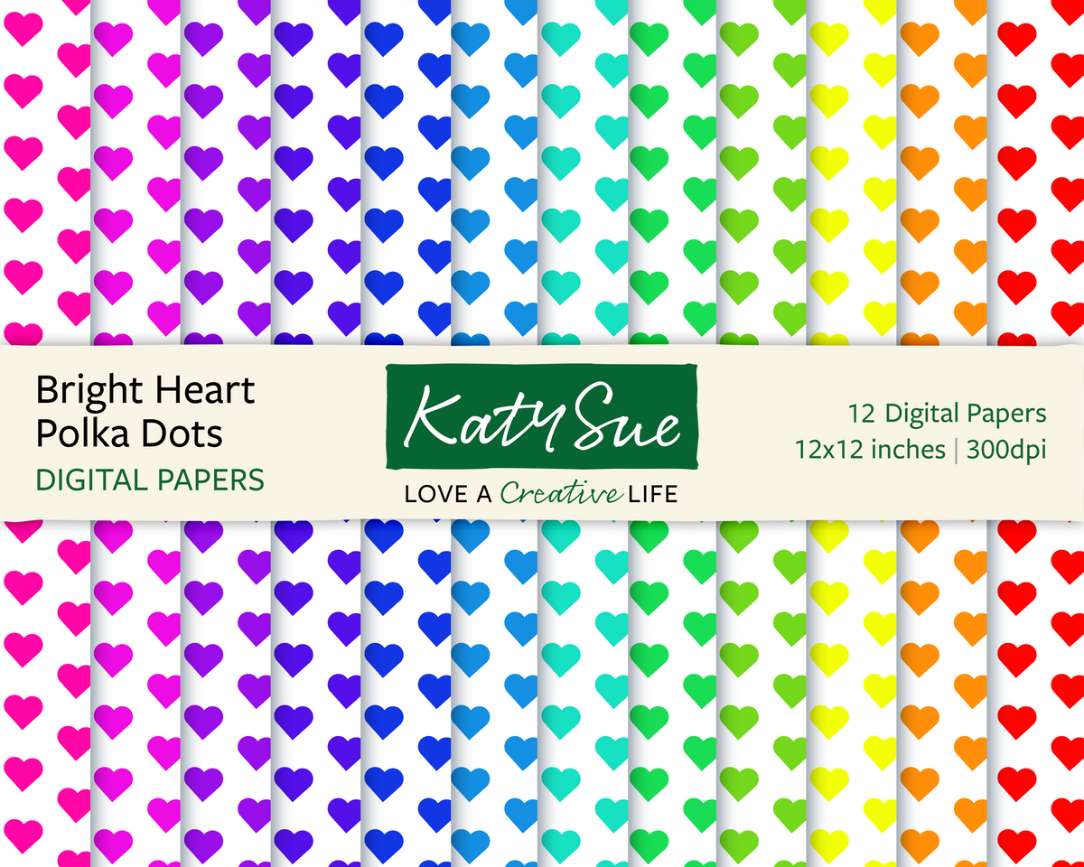 Bright Heart Polka Dots | 12x12 Digital Papers | Katy Sue Designs