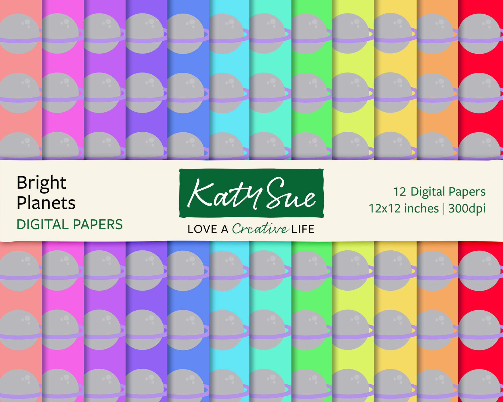 Bright Planets | 12x12 Digital Papers | Katy Sue Designs