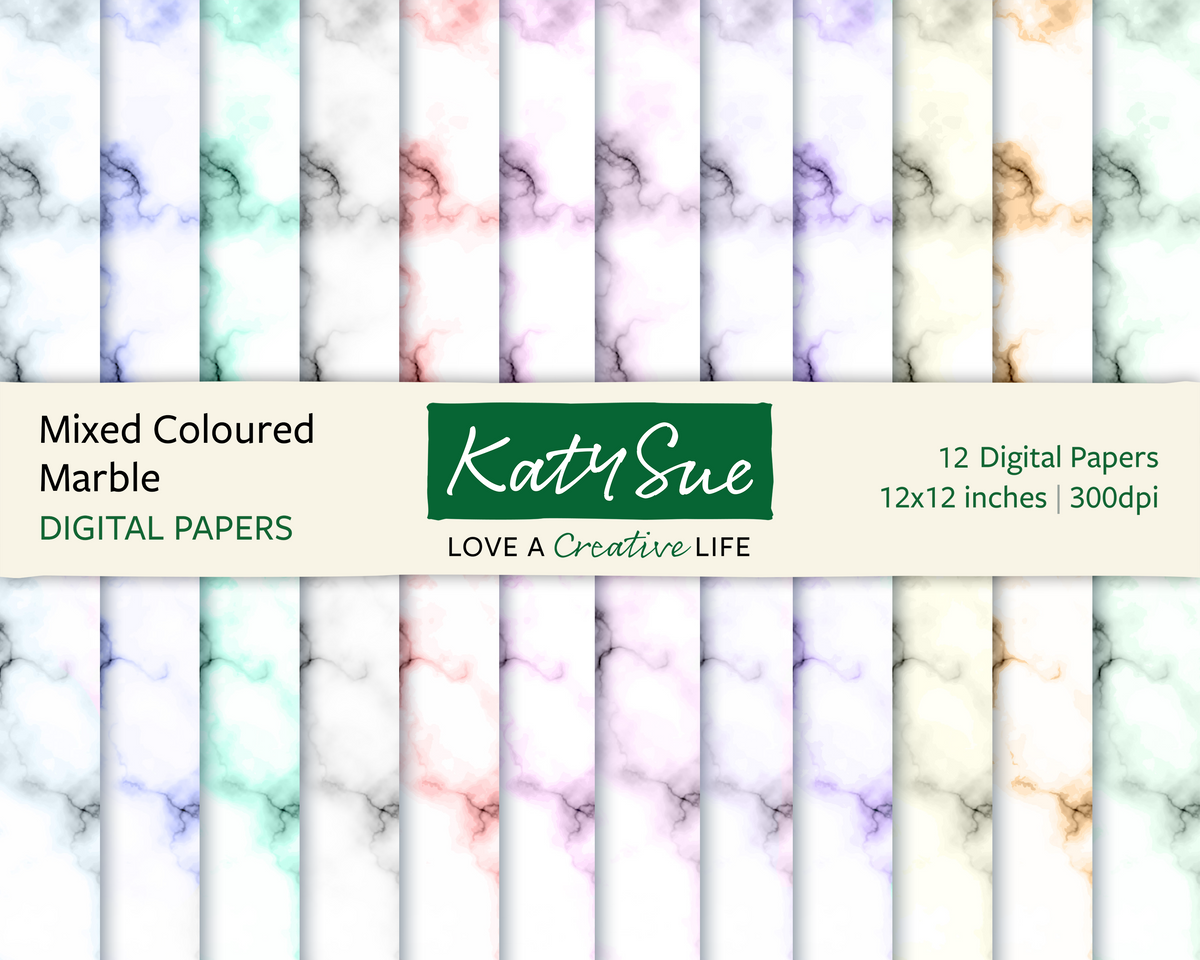 Mixed Coloured Marble | 12x12 Digital Papers | Katy Sue Designs