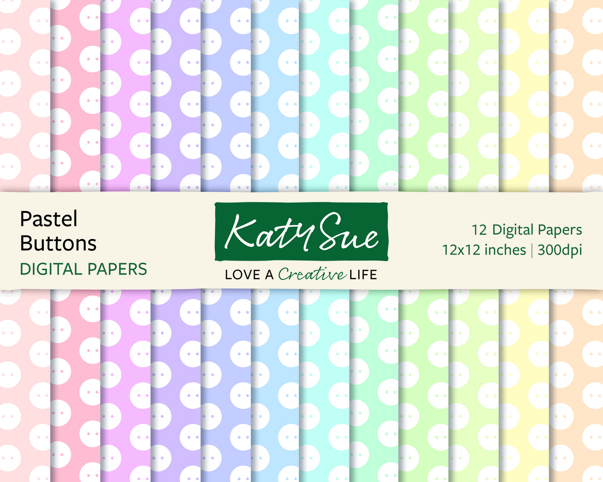 Pastel Buttons | 12x12 Digital Papers | Katy Sue Designs