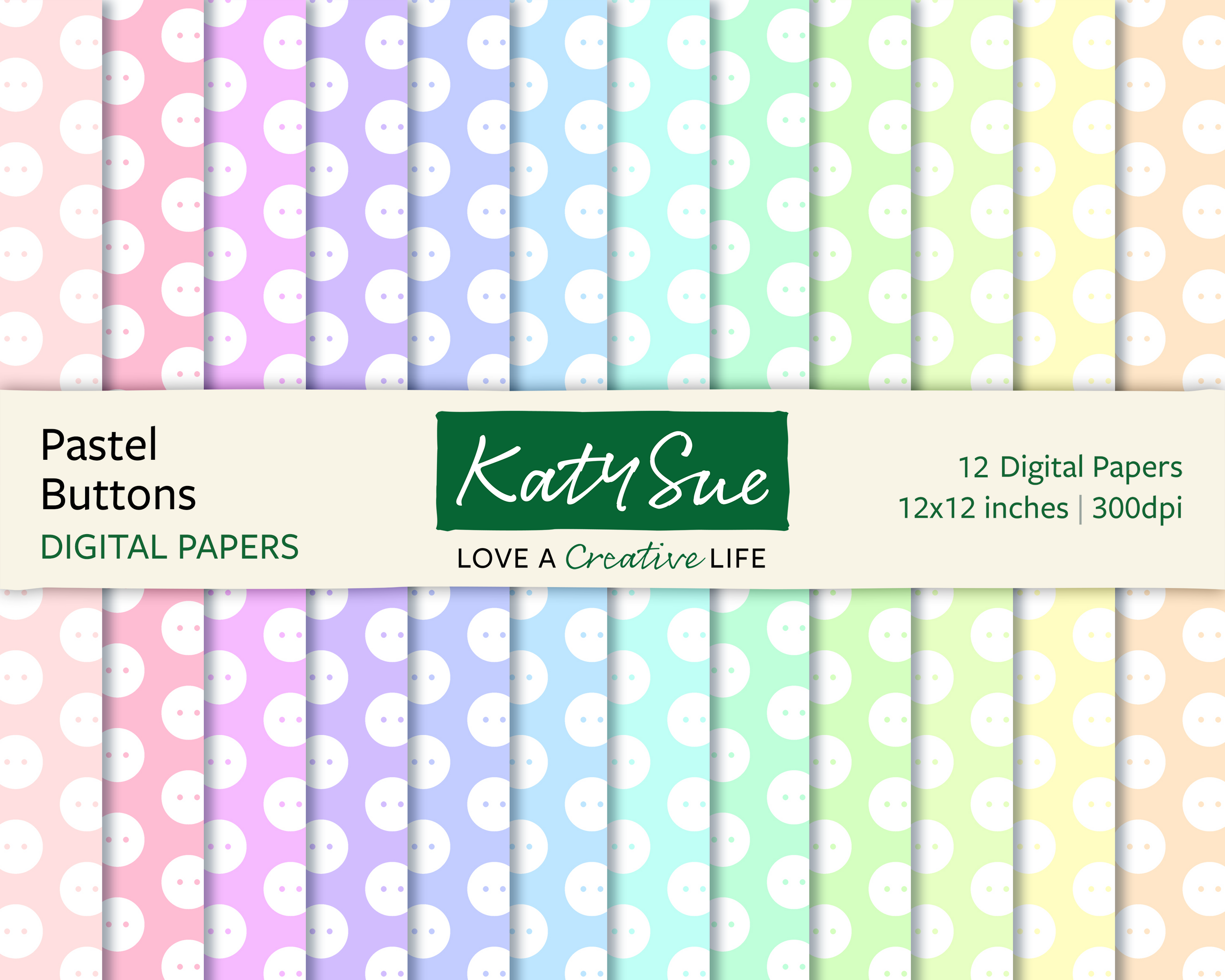 Pastel Buttons | 12x12 Digital Papers | Katy Sue Designs
