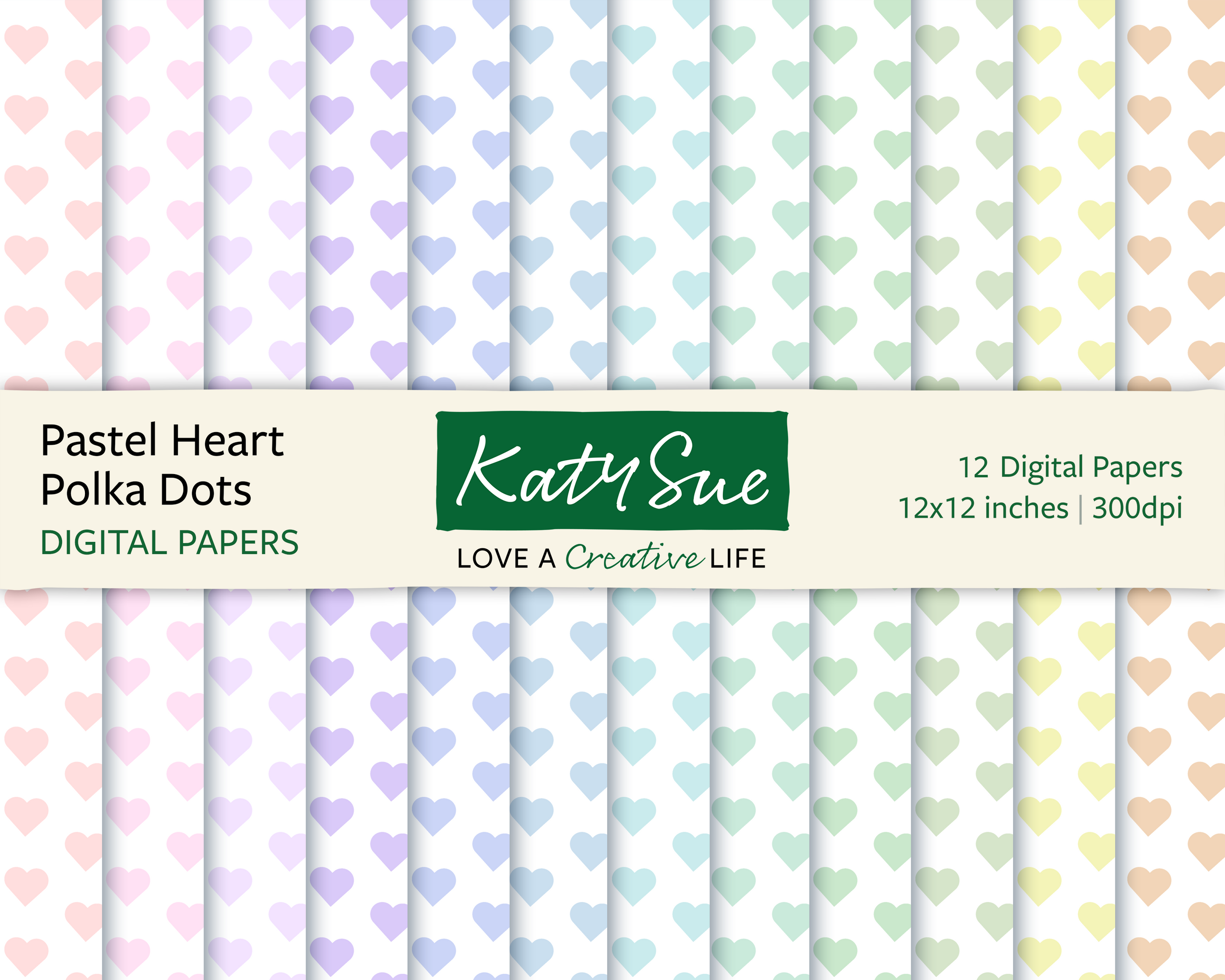 Pastel Heart Polka Dot | 12x12 Digital Papers | Katy Sue Designs