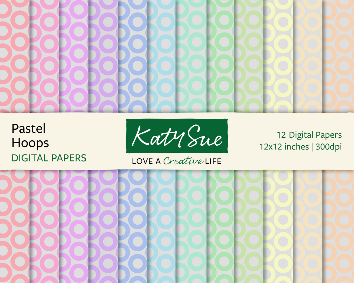 Pastel Hoops | 12x12 Digital Papers | Katy Sue Designs