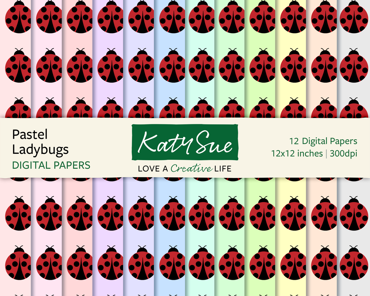 Pastel Ladybugs | 12x12 Digital Papers | Katy Sue Designs
