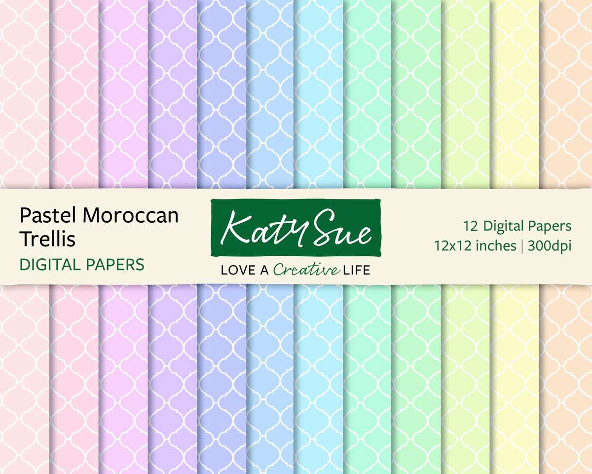 Pastel Moroccan Trellis | 12x12 Digital Papers | Katy Sue Designs
