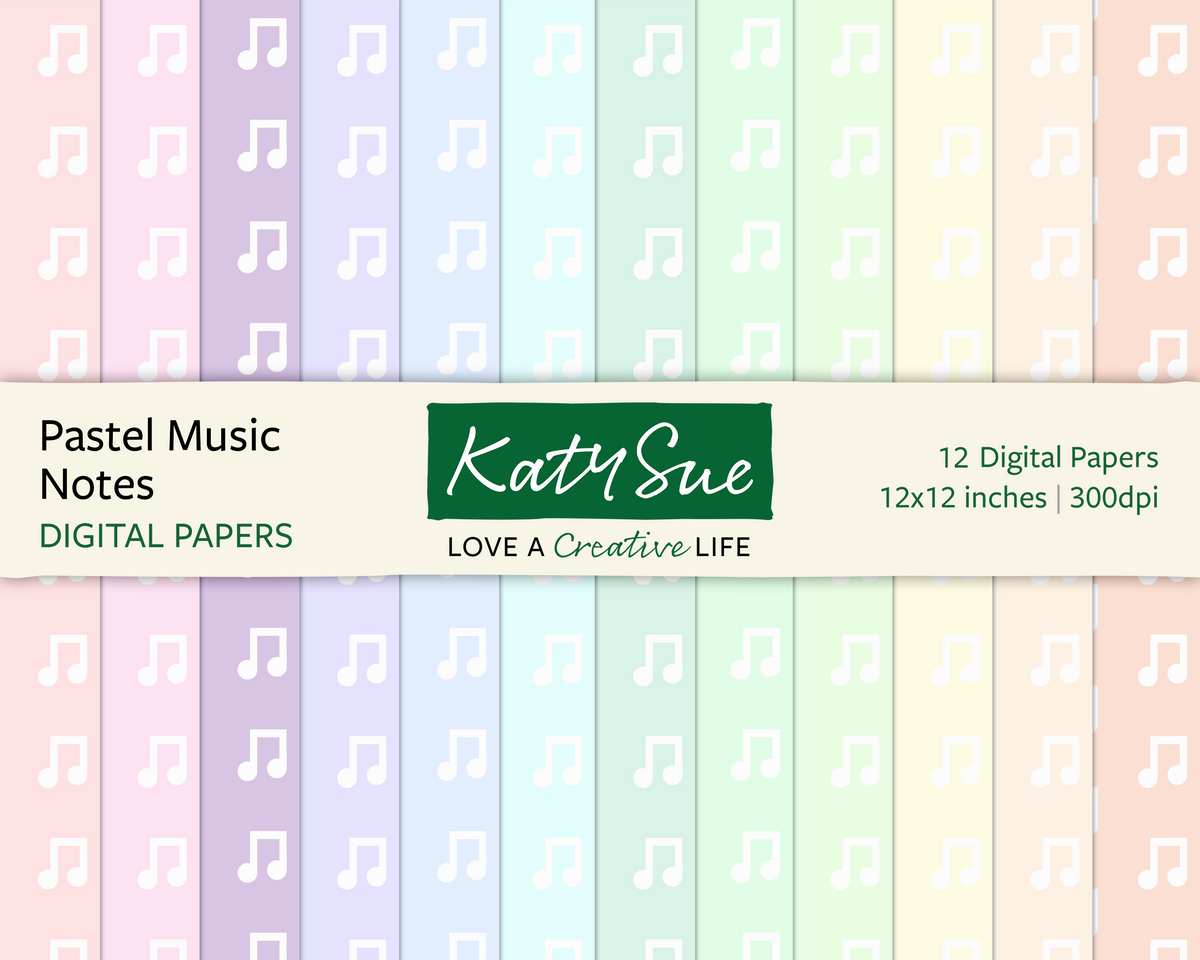 Pastel Music Notes | 12x12 Digital Papers | Katy Sue Designs