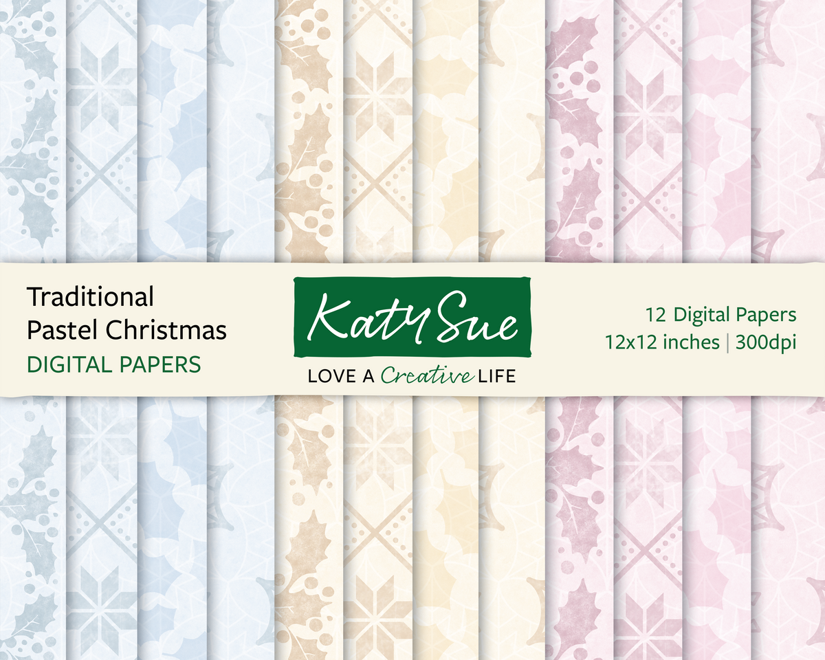 Traditional Pastel Christmas | 12x12 Digital Papers | Katy Sue Designs