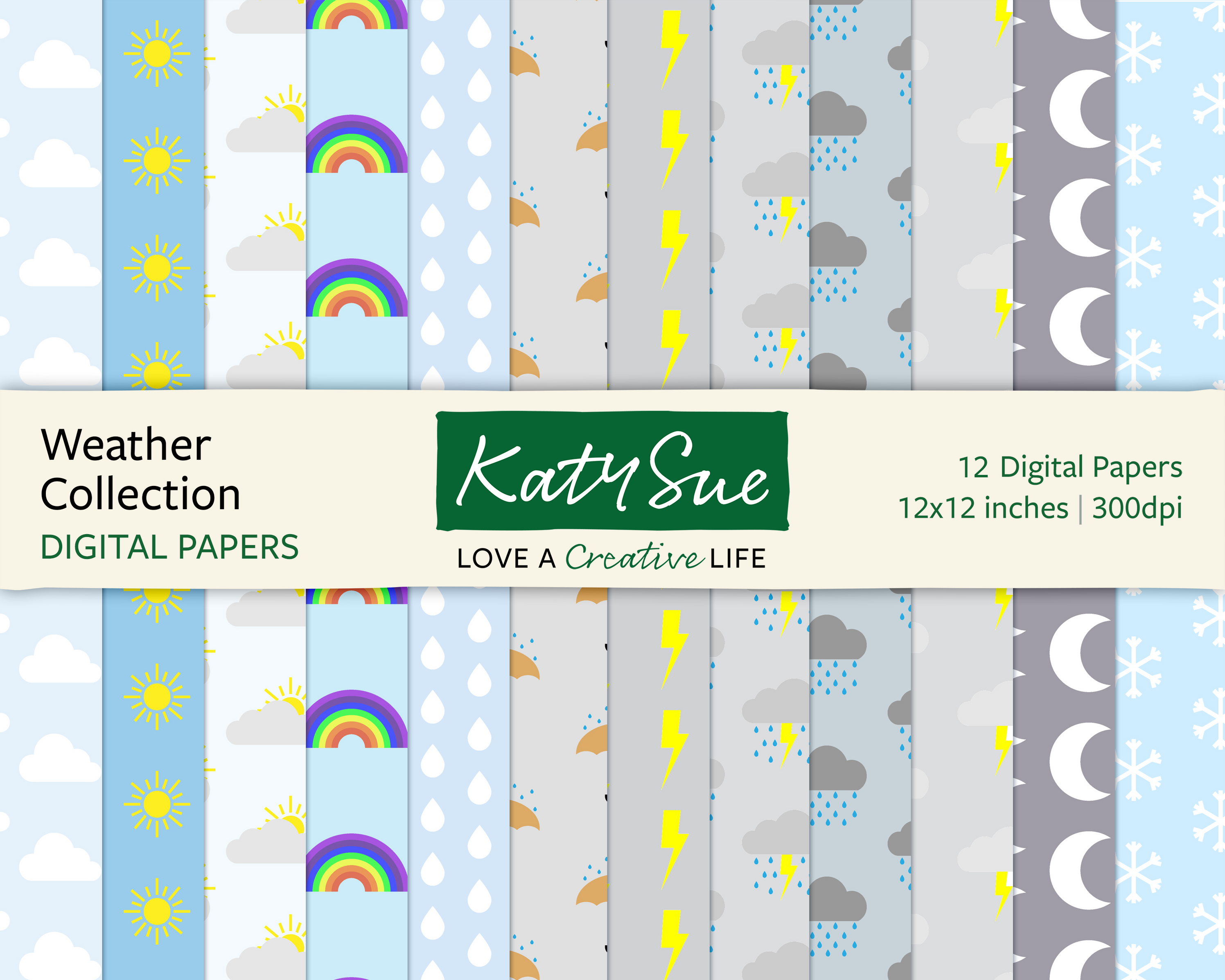 Weather Collection, 12x12 Digital Papers — Katy Sue Designs